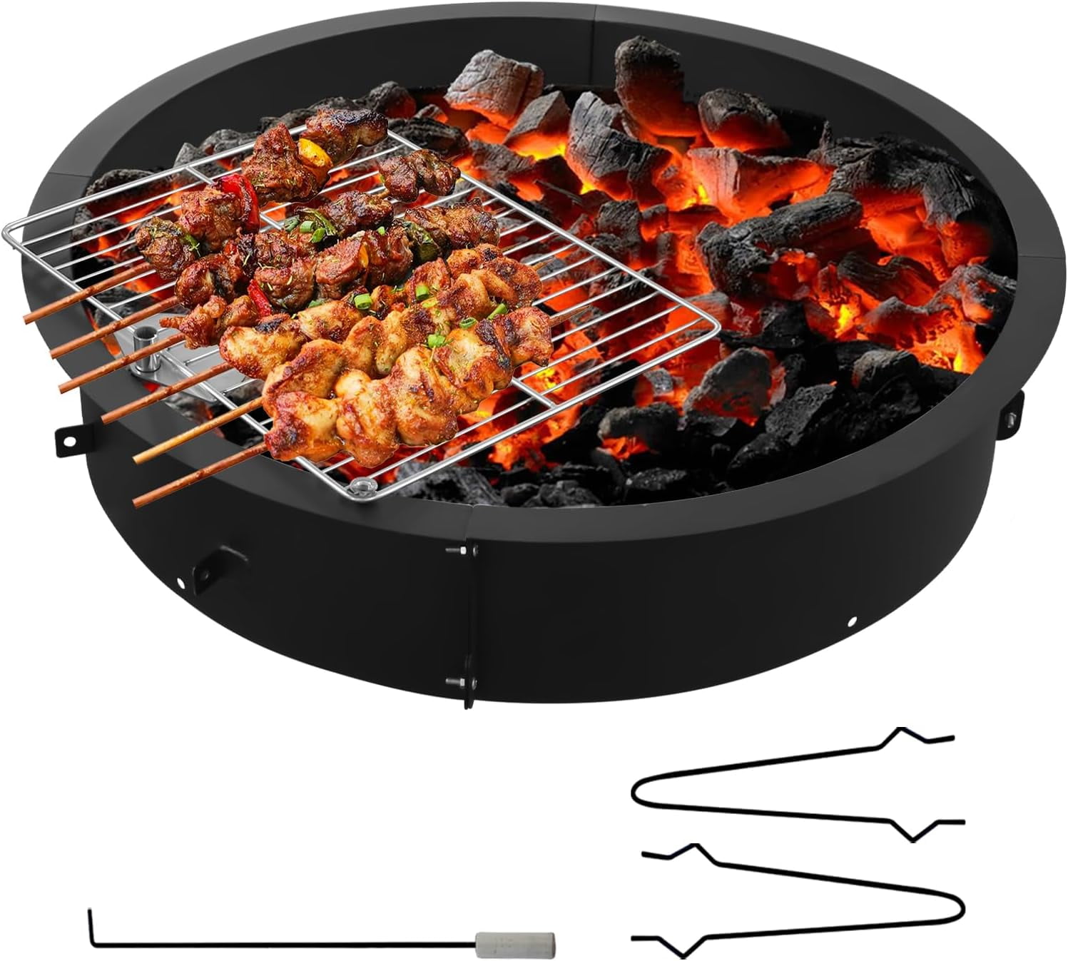36 inch Outdoor Fire Pit Ring With Grill Grate,2.0mm Steel Duty Round ...