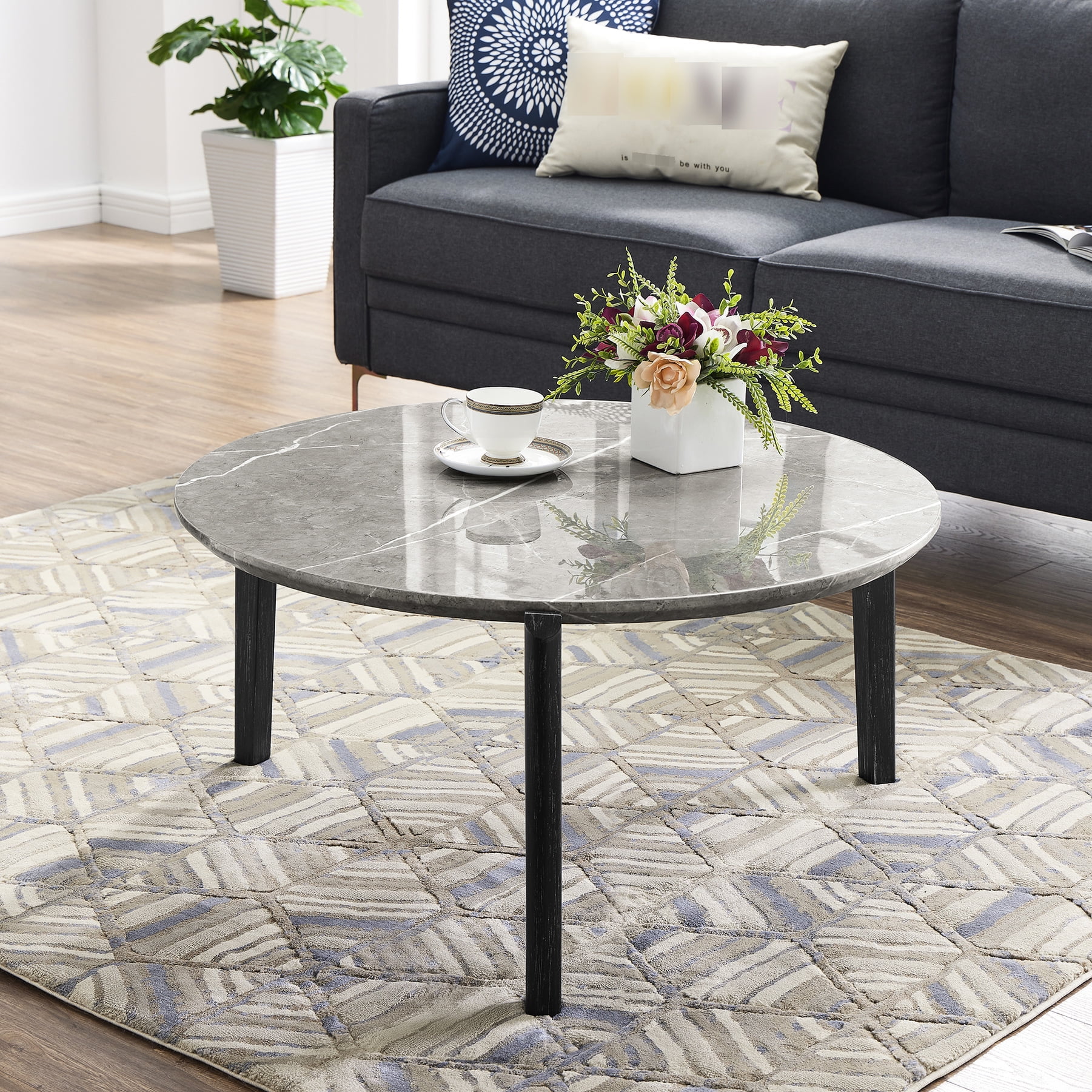 36-inch Round Coffee Table, High-Gloss Marble - Adds Luxury to Home ...