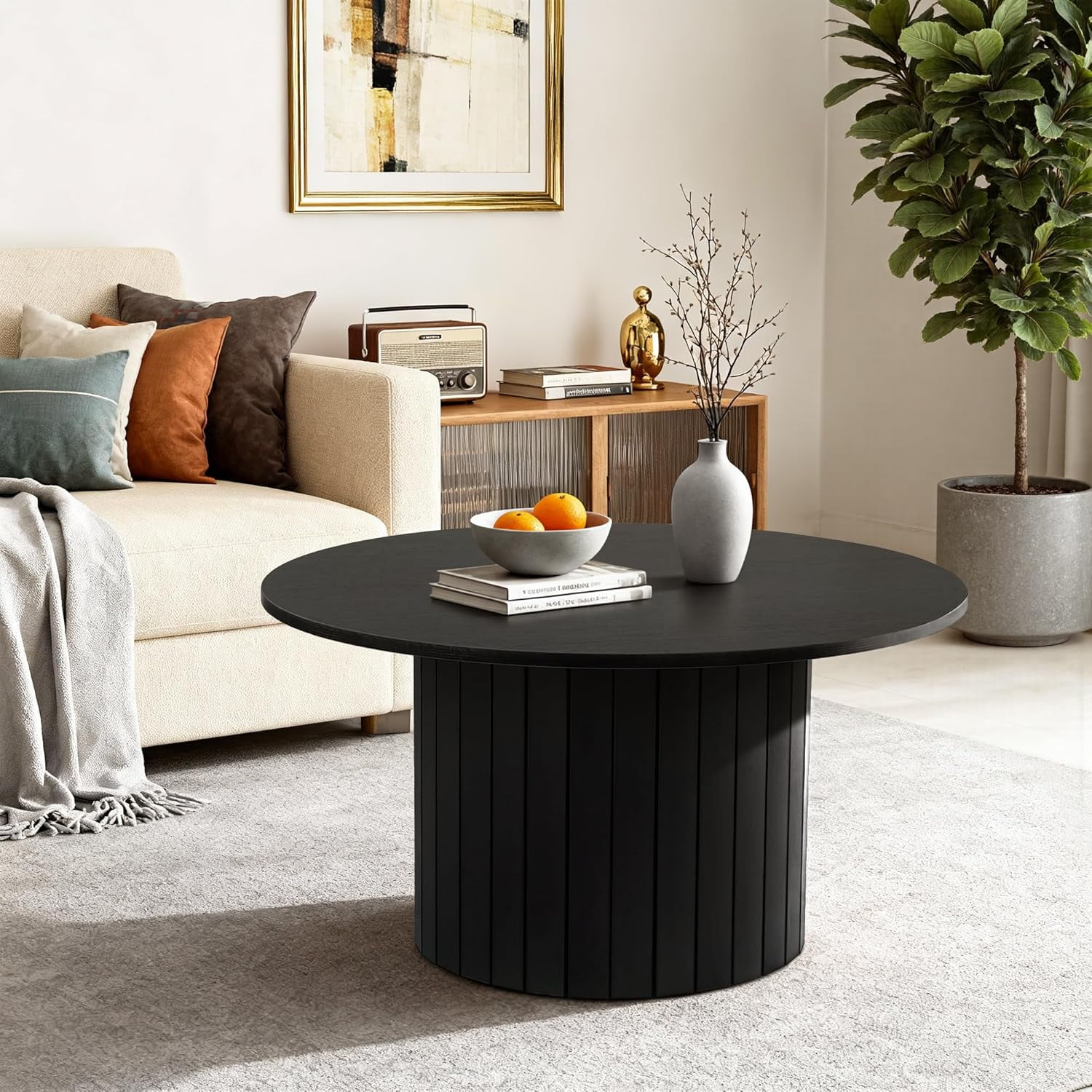 36 inch Round Dining Table for 4, Circle Kitchen Table with Wood Strip ...