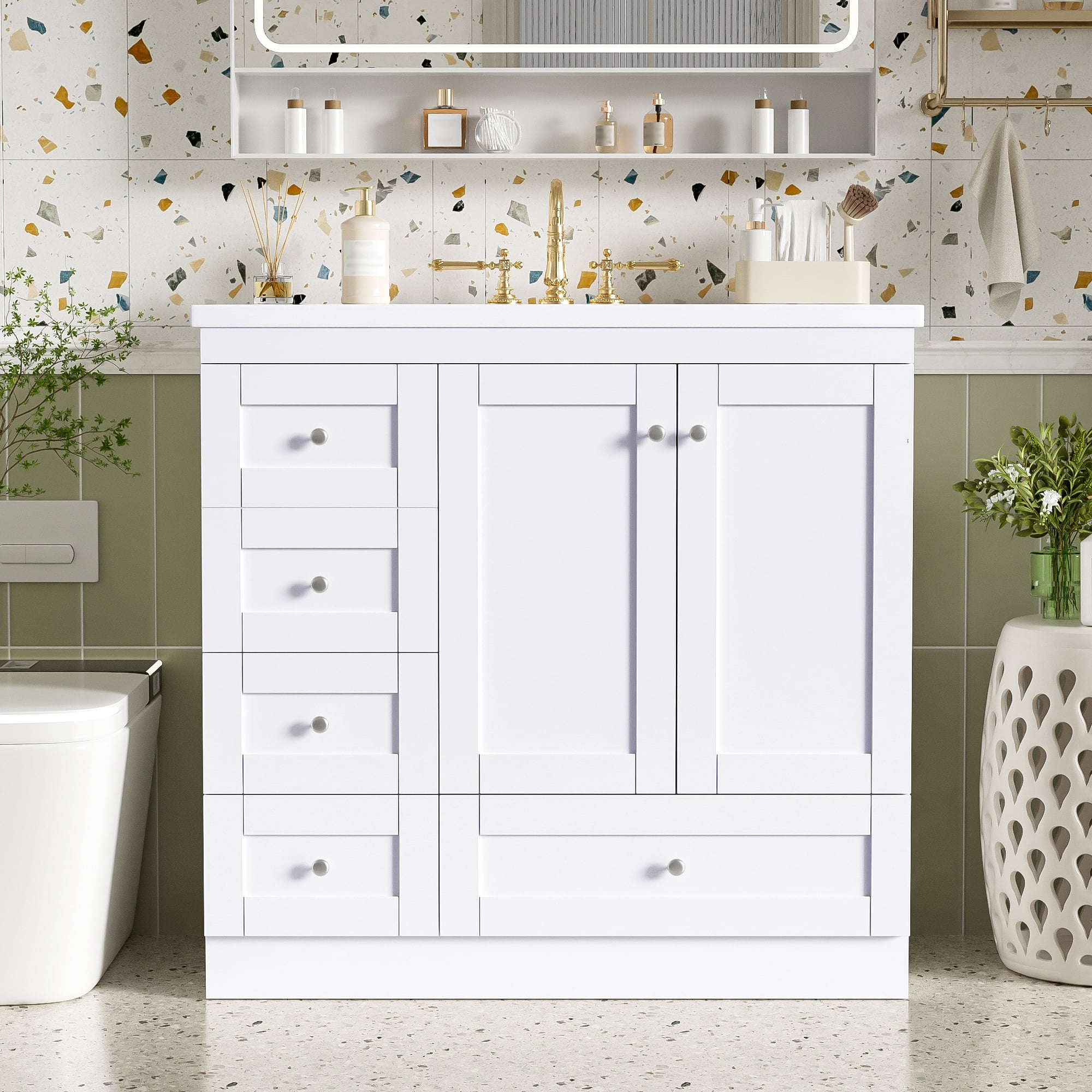 36 inch Shaker Style Free-Standing Bathroom Vanity Cabinet with Sink, 4 ...