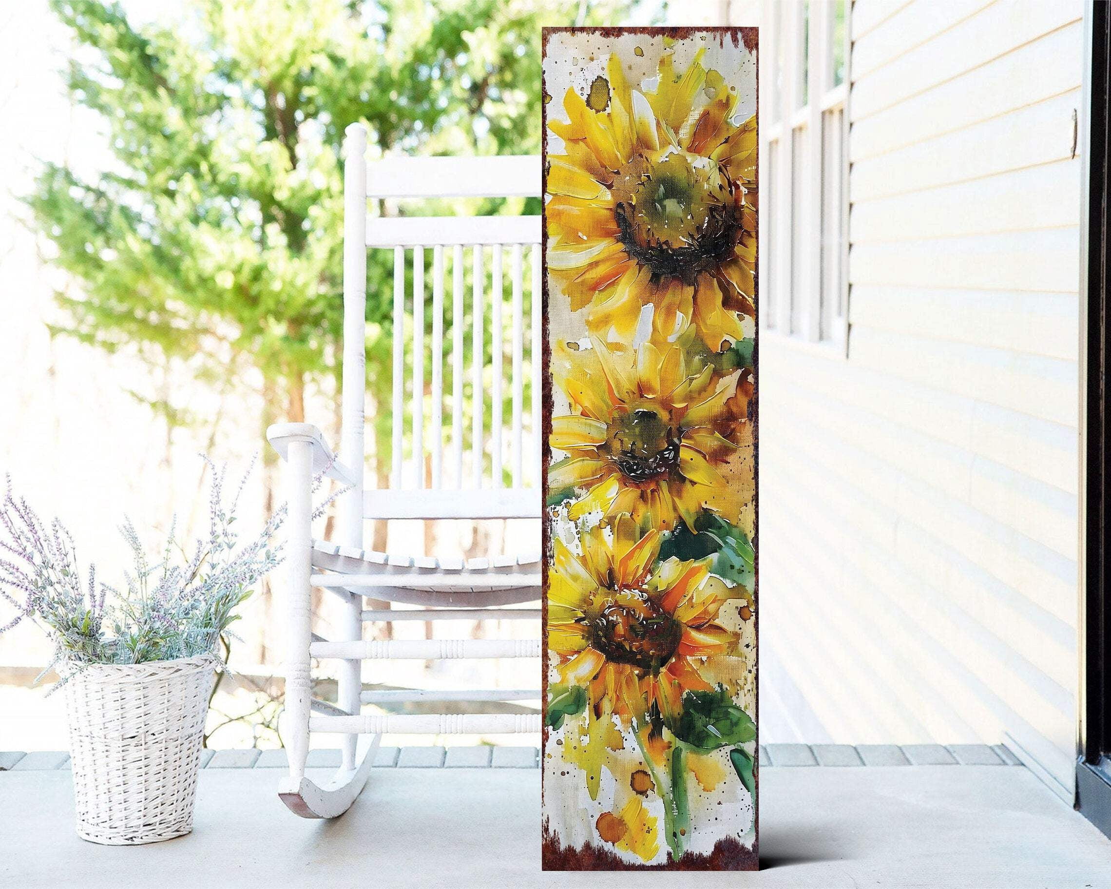 36-inch Summer Oil Sunflower Porch Sign | Rustic Farmhouse Decor for ...