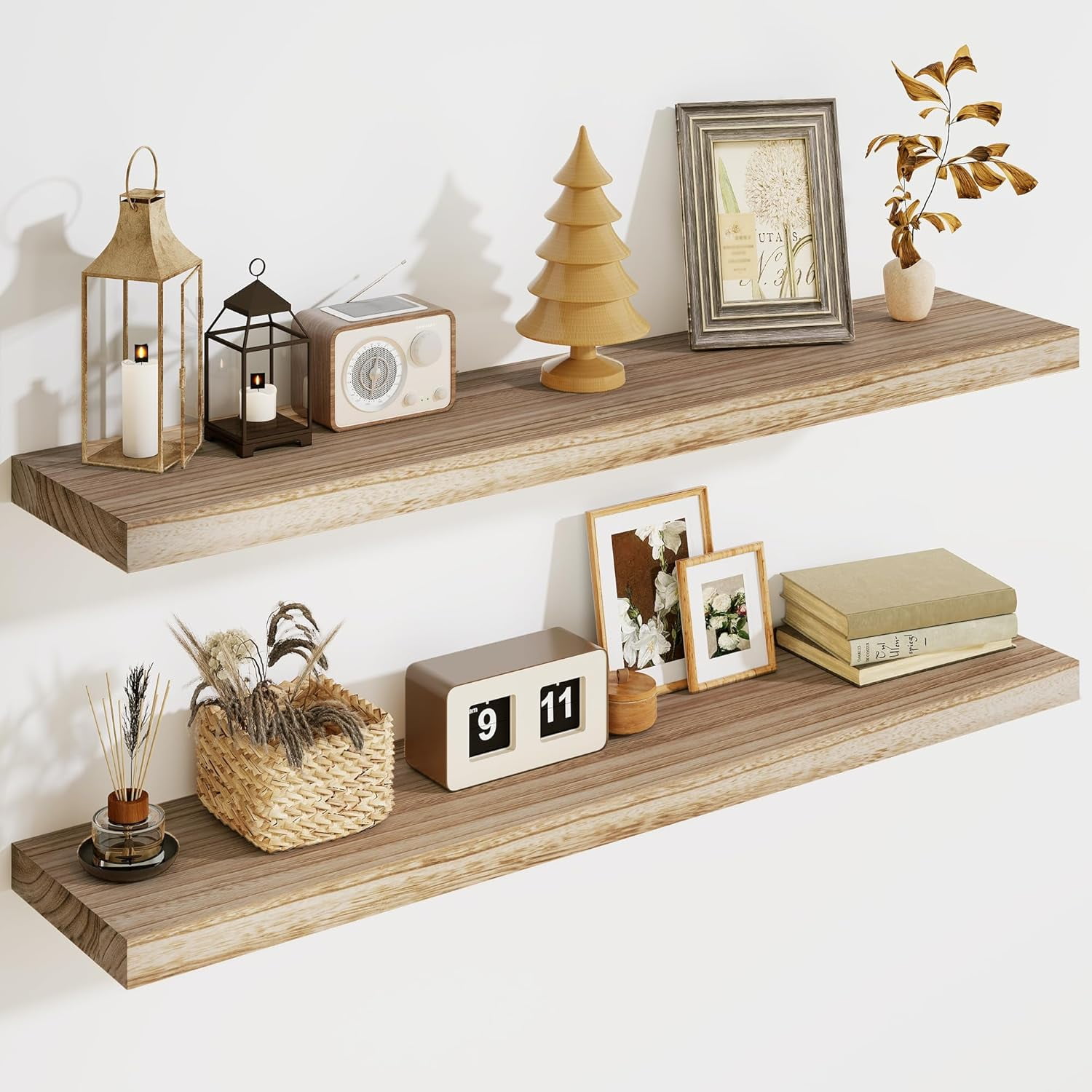 36 inch Wood Floating Shelves for Wall, 8 inch Deep Solid Wood Wall ...
