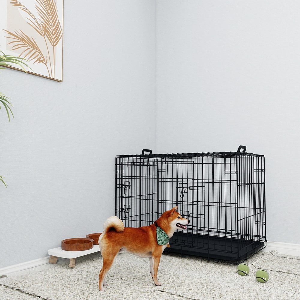 36 inches Black wire dog cage double lock mechanism two doors two ...