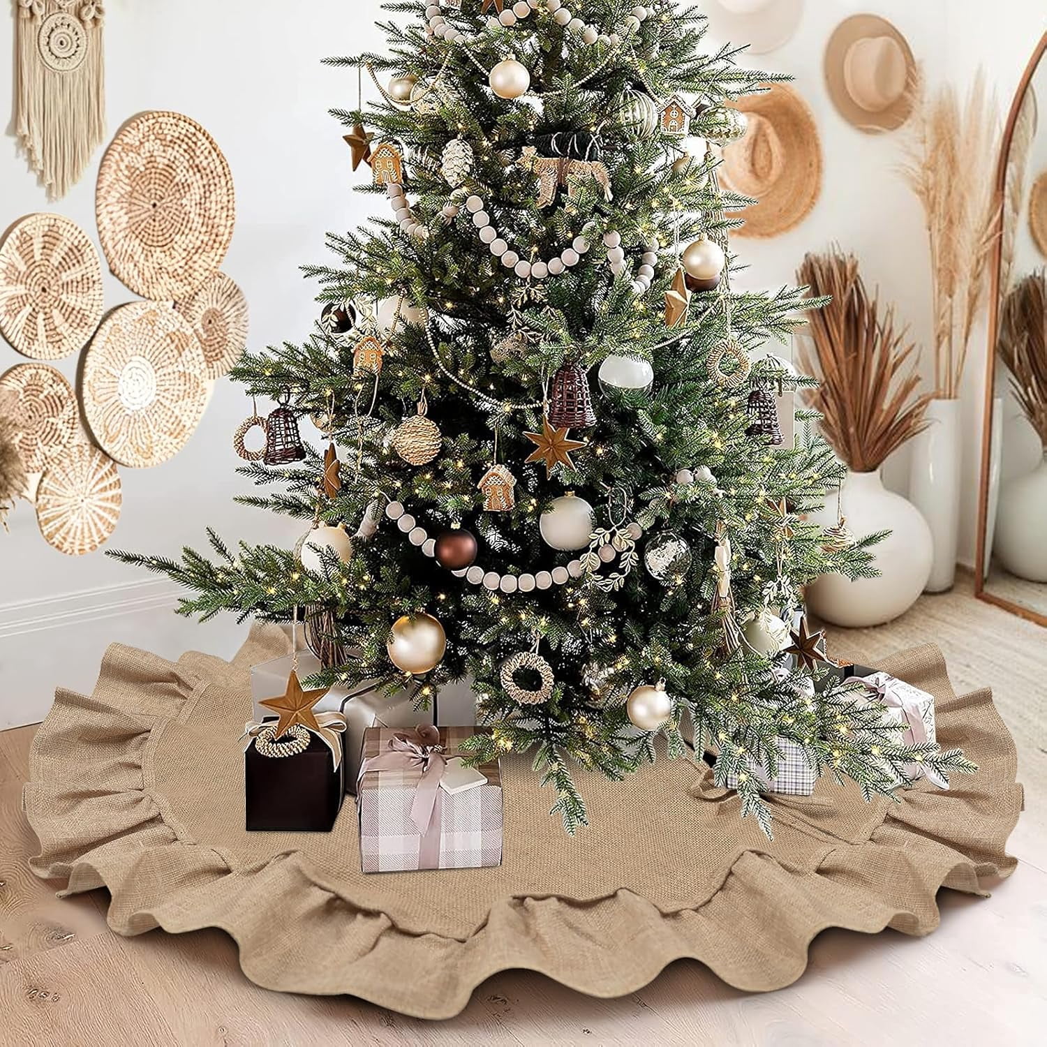 36 inches Burlap Fall Tree Skirt, Small Farmhouse Rustic Tree Skirt Mat ...
