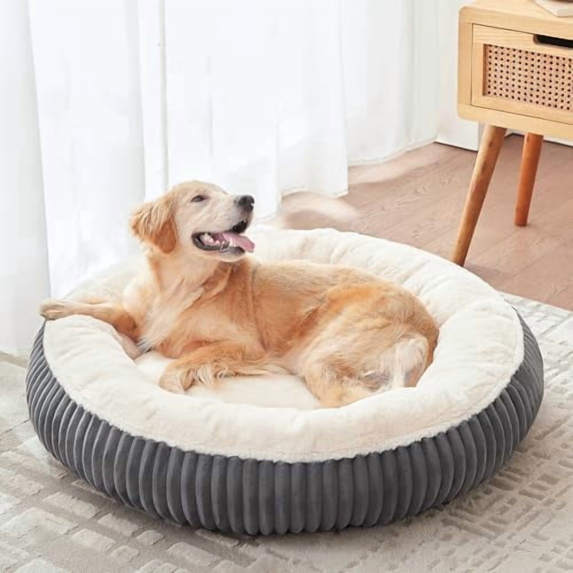 36 inches Donut Dog Bed for Large Dogs - Calming Round Pet Bed with ...