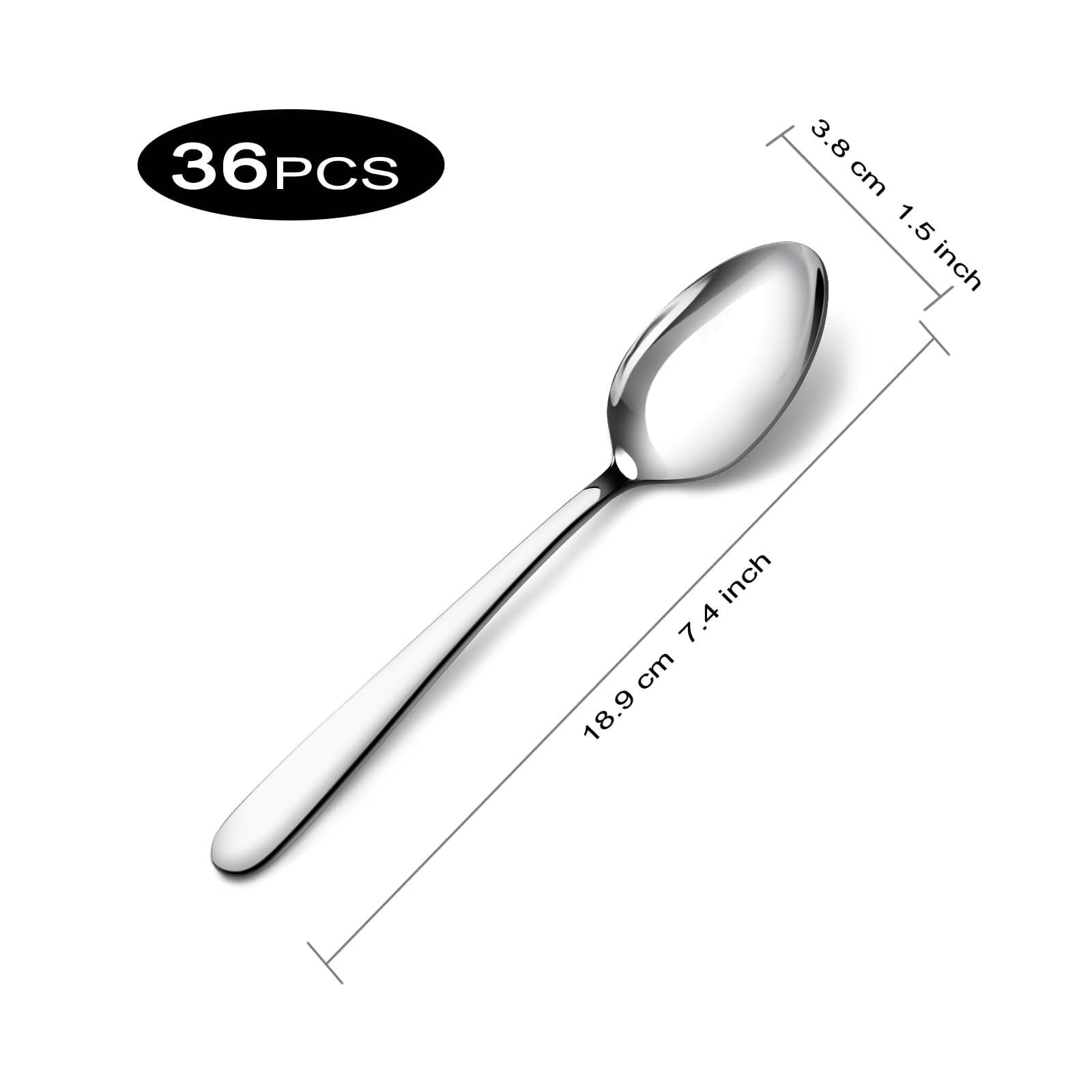 36-pcs Dinner Spoons Set (7.4 Inch) Silverware Stainless Steel Spoon ...