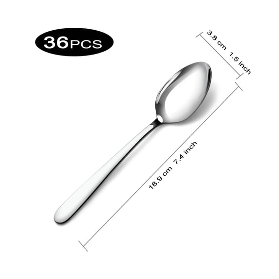 36-pcs Dinner Spoons Set (7.4 Inch) Silverware Stainless Steel Spoon ...