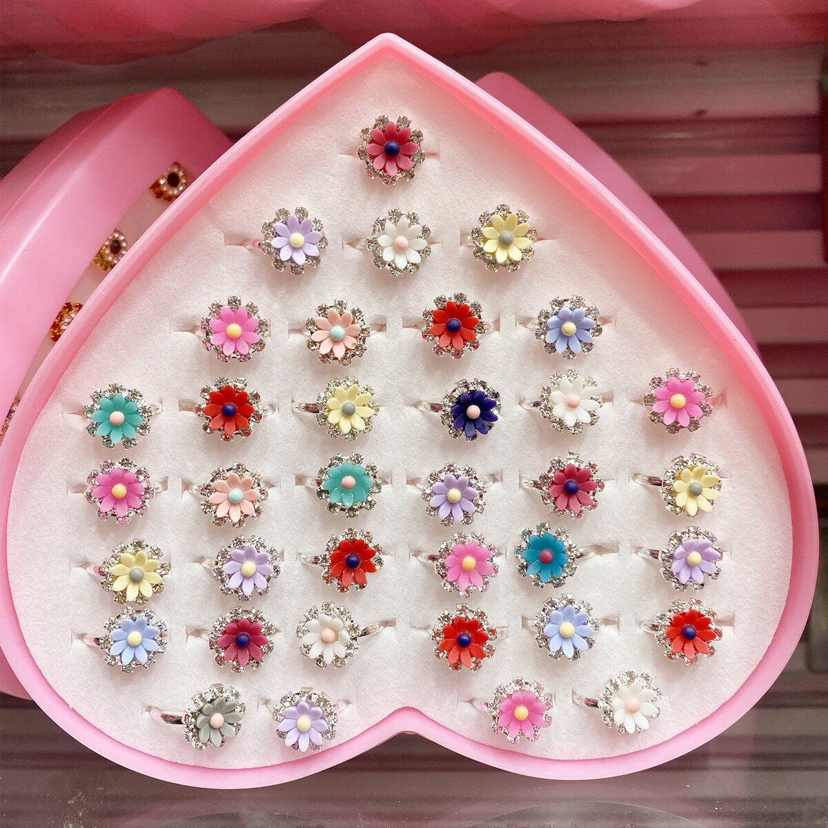 36 pcs Little Girl Adjustable Rings Gift Box, No Duplication, Children ...