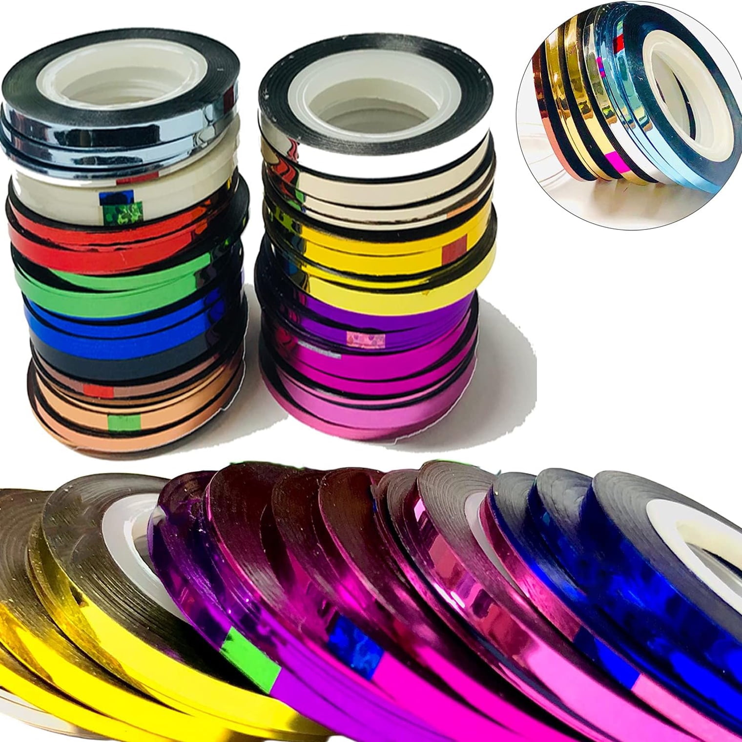 36 pcs Nail Art Striping Tape Lines,Metal Self-Adhesive Nail Decals ...