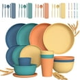 48 Pcs Wheat Straw Dinnerware Sets For 4, Unbreakable Dinnerware Sets ...