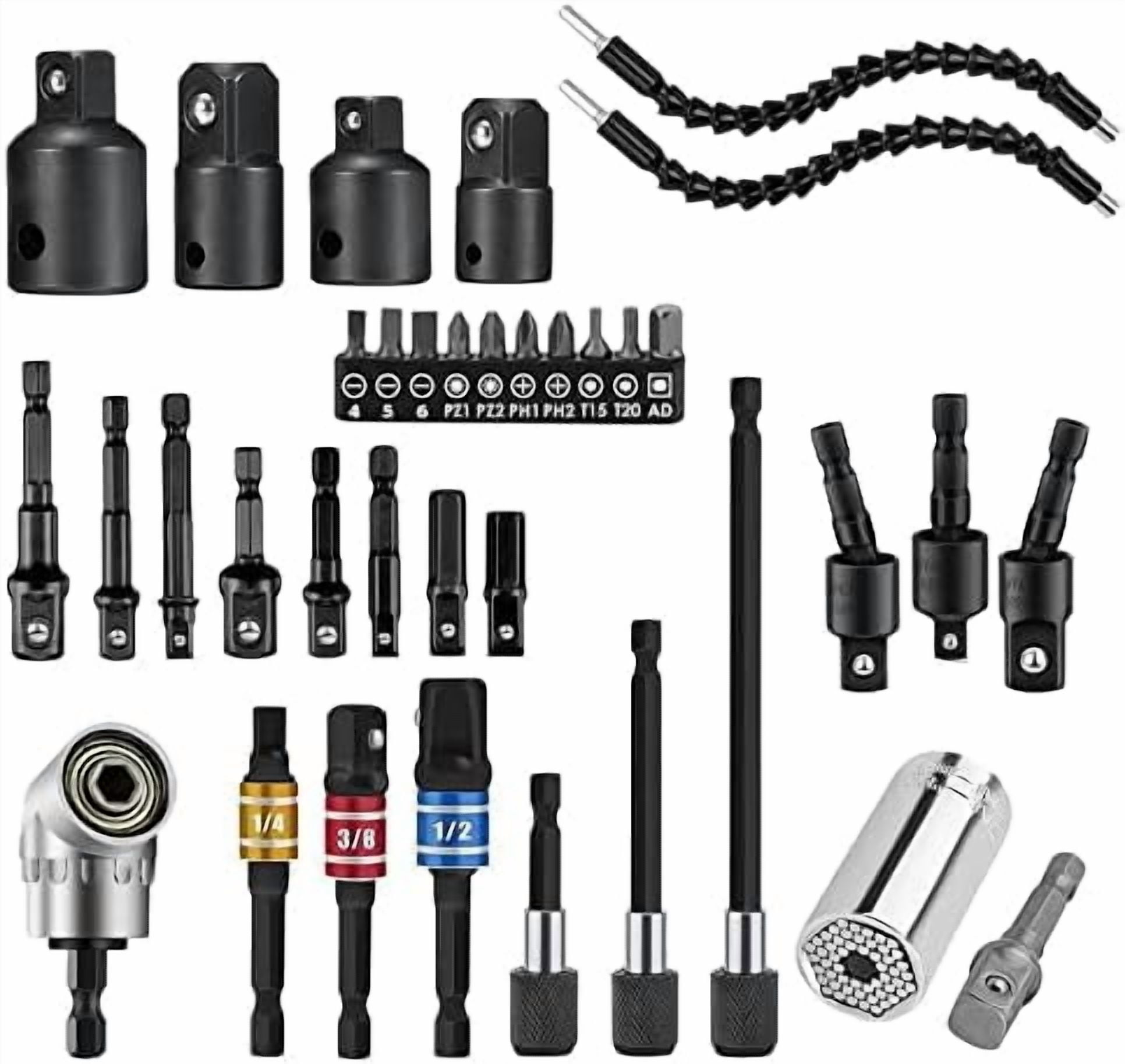 36-piece electric drill bit extension kit, 1/4 3/8 1/2-inch hex ...