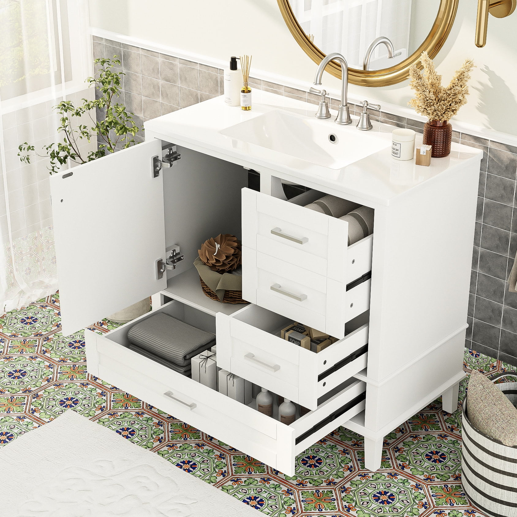 36" white vanity with soft close door | Fits small spaces, has deep and ...