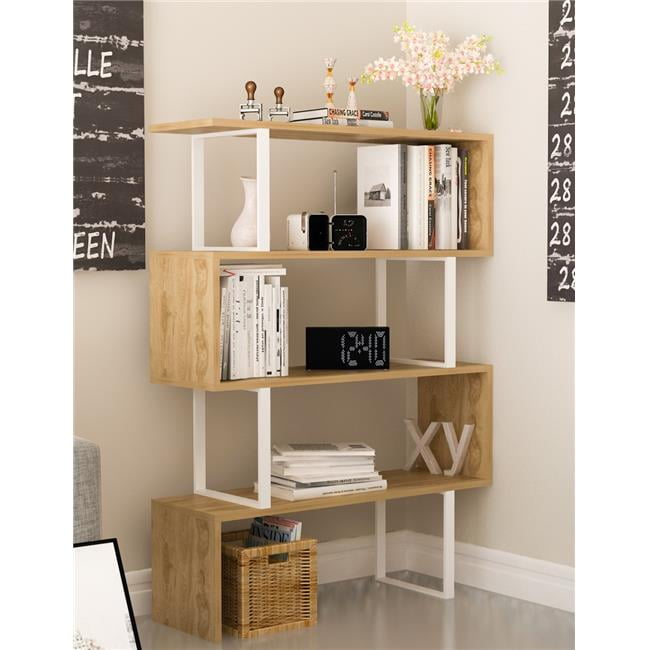 36 x 12 x 50 in. Adriana 4-Shelf Geometric Bookcase - White & Oak ...