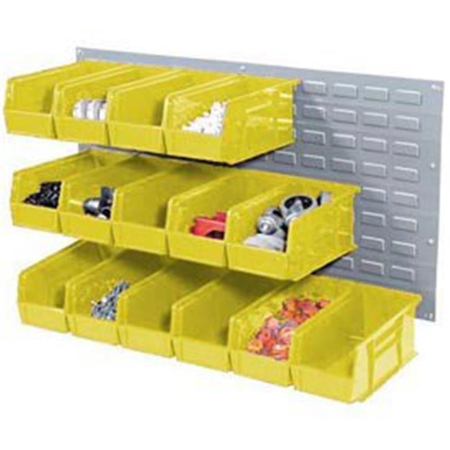 36 x 19 in. Wall Bin Rack Panel with 18 Yellow Stacking Bins - 5.5 x 11 ...