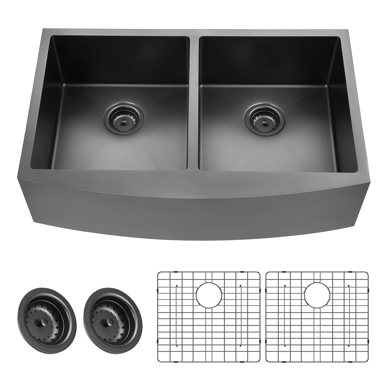36"x 21" Gunmetal Black Farmhouse Kitchen Sink, Double Bowl Stainless ...
