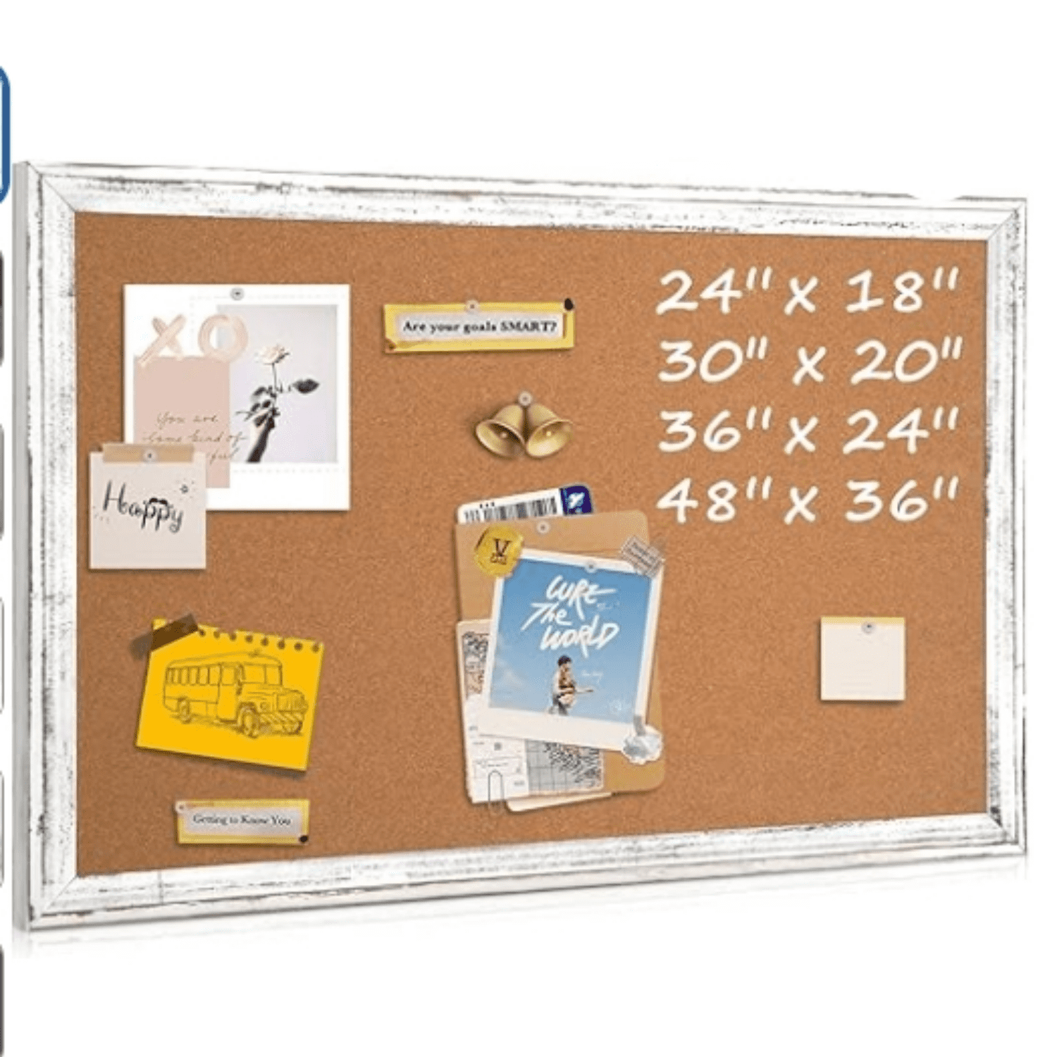 "36"" x 24"" - Rustic White Frame Corkboard for Wall - Message Board ...