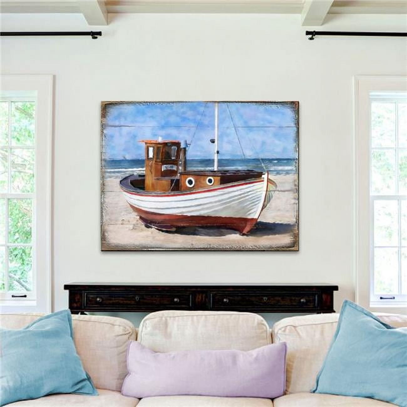 36 x 24 in. Soundview Beached Boat Wooden Coastal Wall Art - Extra ...