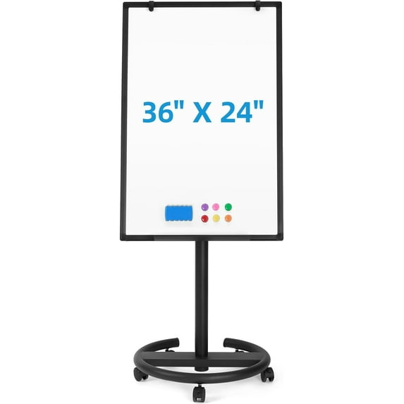 36 x 24 inches Mobile Whiteboard, Magnetic Dry Erase Board, Portable ...