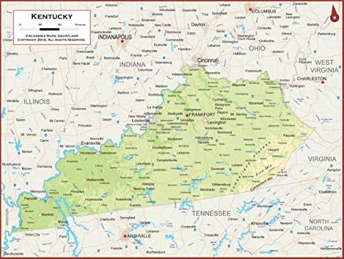 36 x 27 Kentucky State Wall Map Poster with Topography - Classroom ...