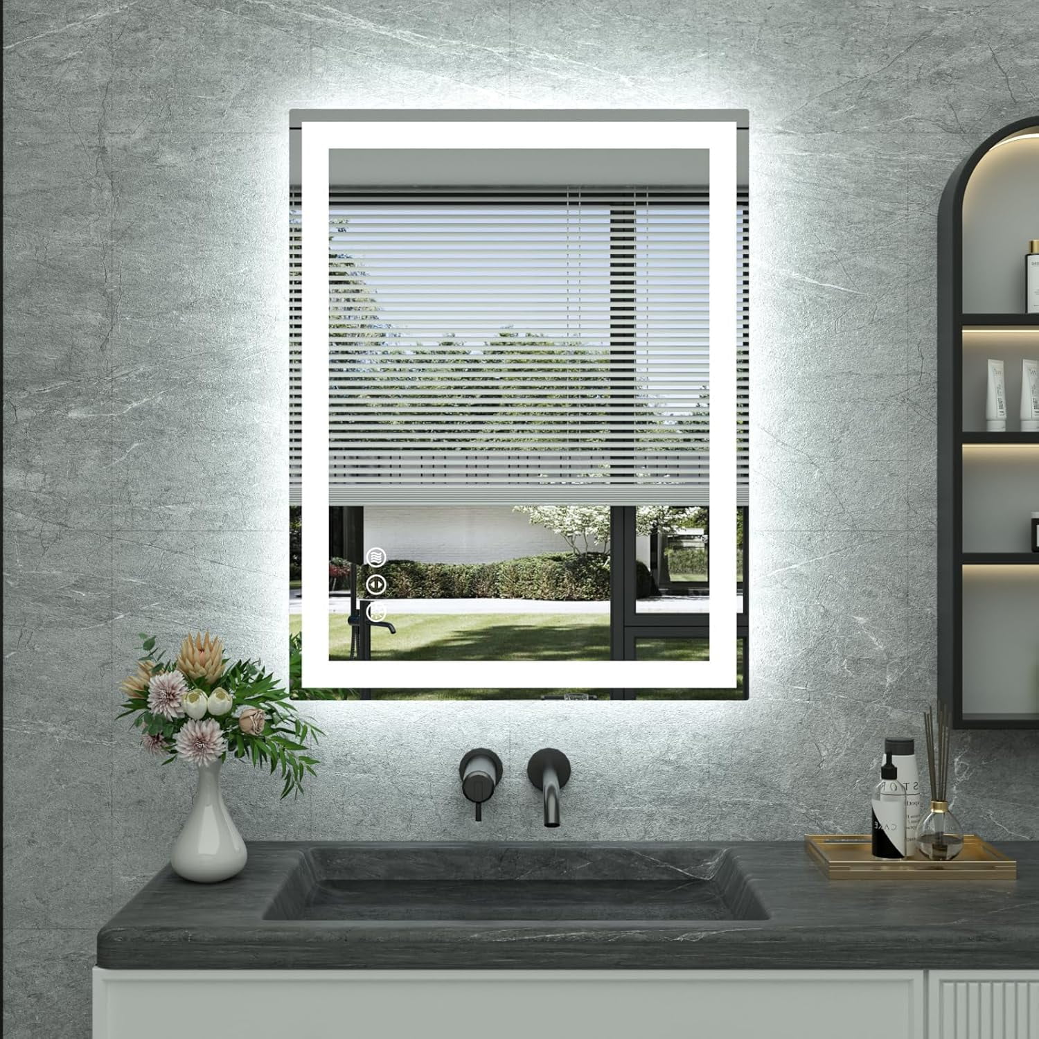 36"x 28" LED Bathroom Mirror with Lights, Anti-Fog, Dimmable, 3 Colors ...