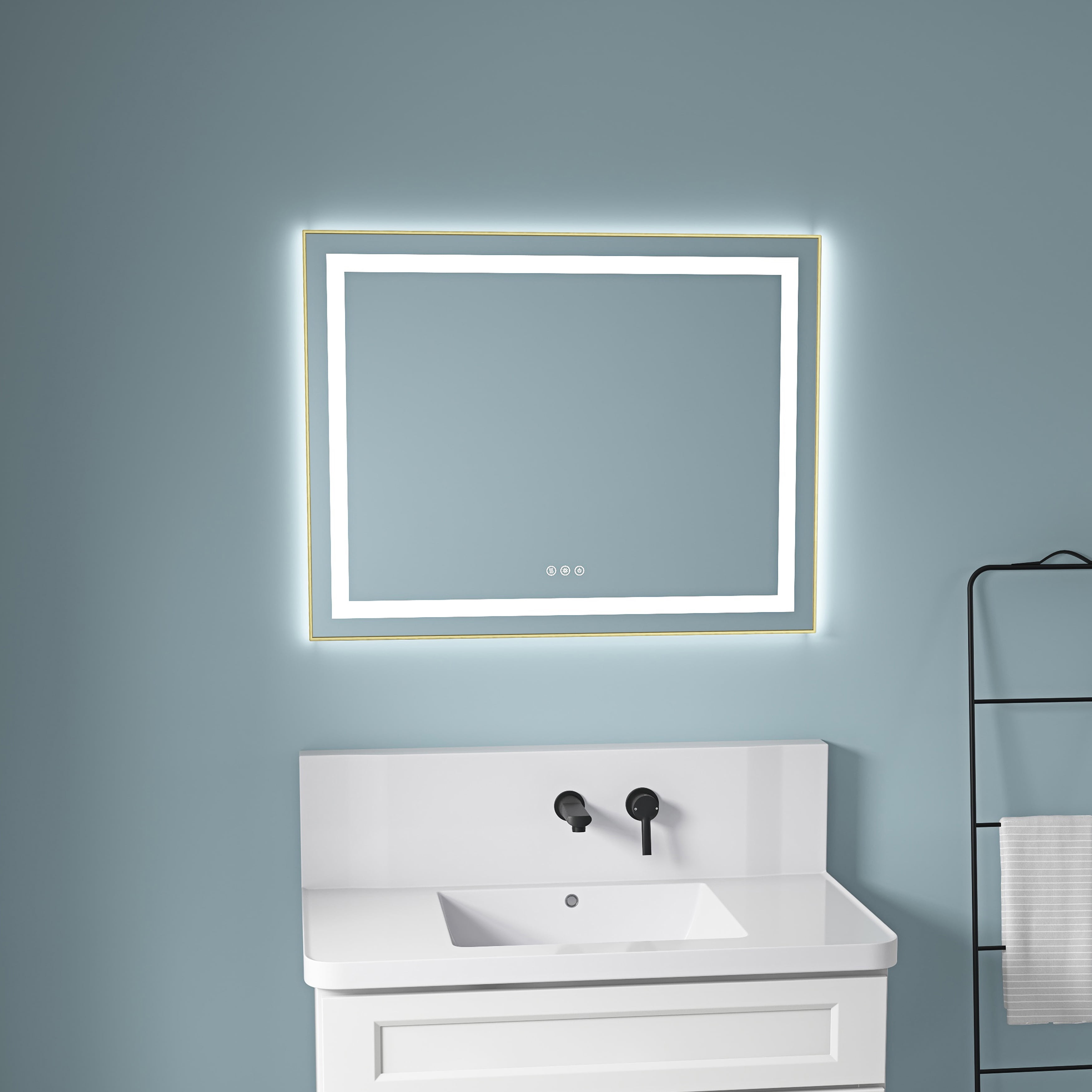 36" x 28" LED Bathroom Mirror with Front and Backlight, Wall Mounted ...