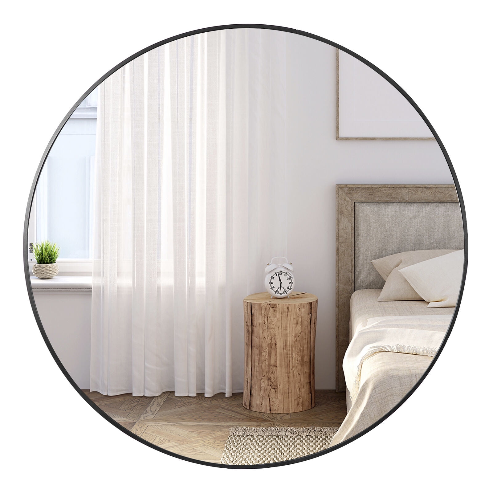 36”x 36” Aluminum Alloy Frame Modern Large Round Mirror Bathroom Vanity ...