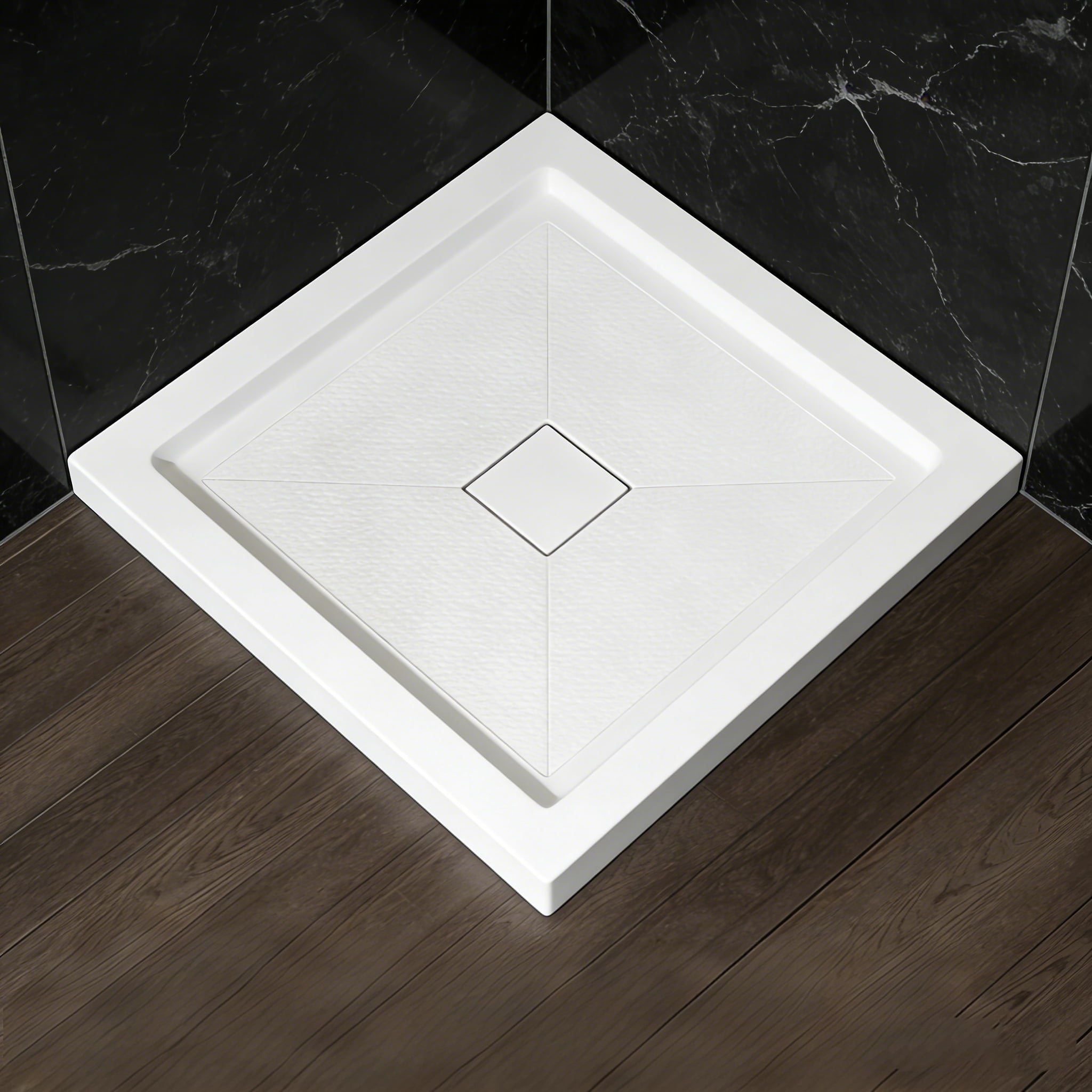 36 x 36 Inch White Acrylic Shower Base, Square Shower Pan with Center ...