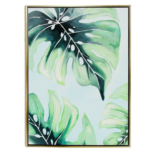 36" x 47" Monstera Leaf Framed Wall Art with Gold Frame, by CosmoLiving ...