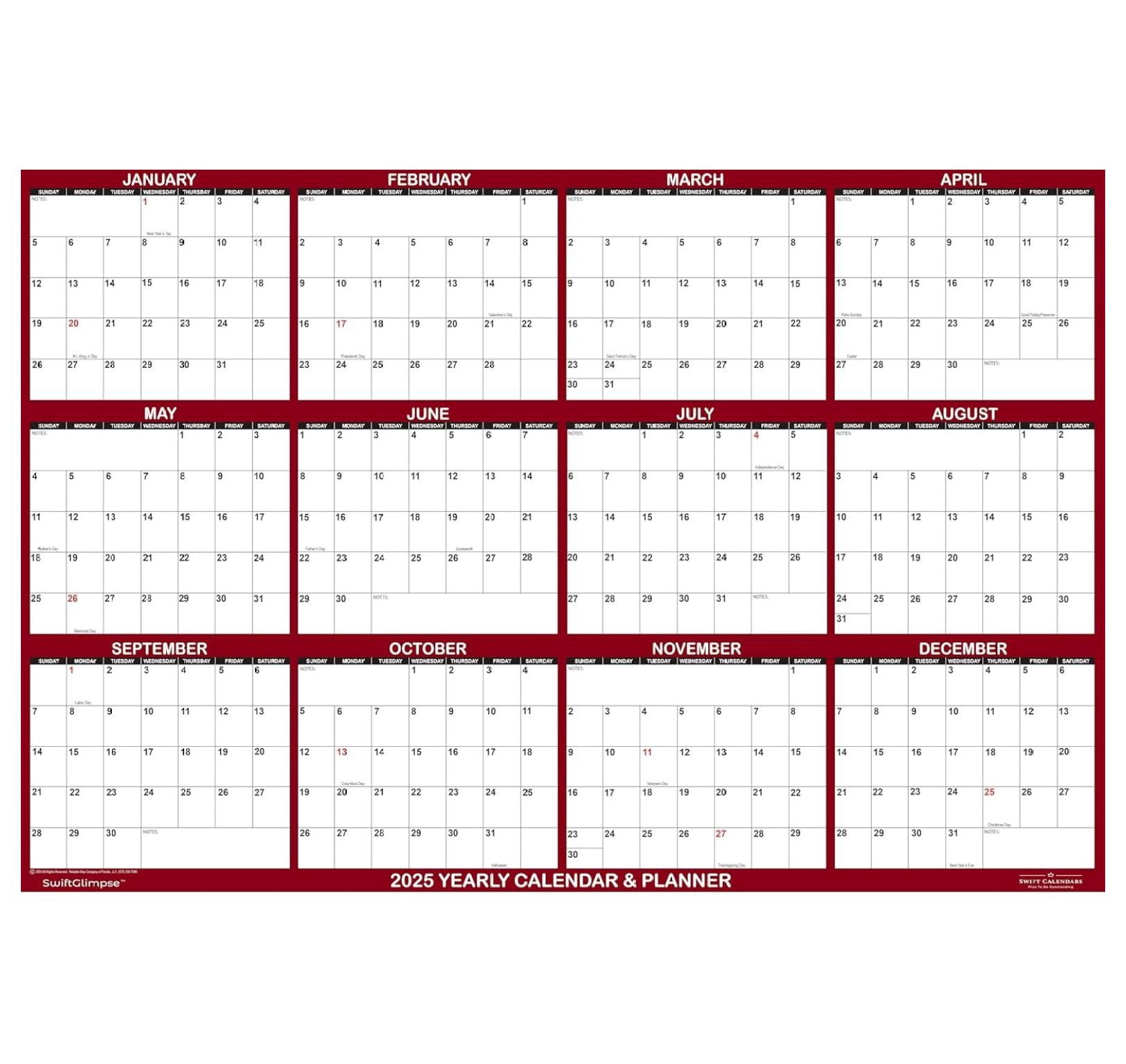 36" x 54" SwiftGlimpse 2025 Wall Calendar Erasable Large Wet & Dry ...
