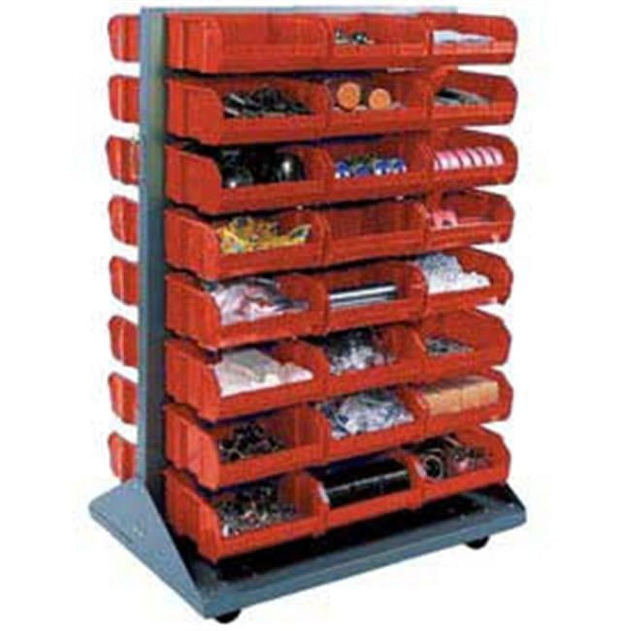 36 x 54 in. Mobile Double Sided Floor Rack with 48 of Red Stacking Bins ...