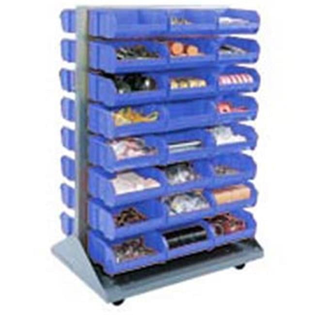 36 x 54 in. Mobile Double Sided Floor Rack with 96 Blue Stacking Bins ...