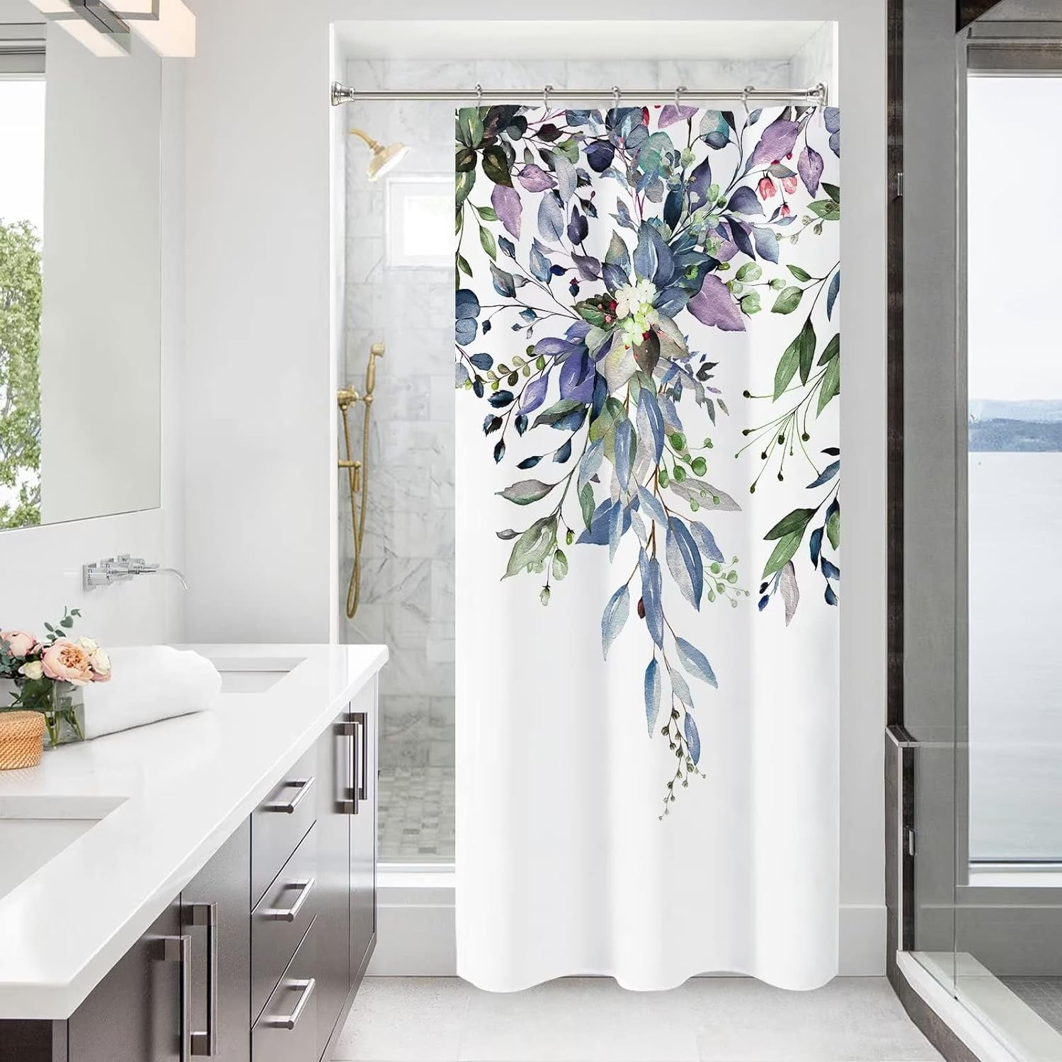 36 x 72 Stall Shower Curtain, Spring Floral Green Shower Curtain for ...