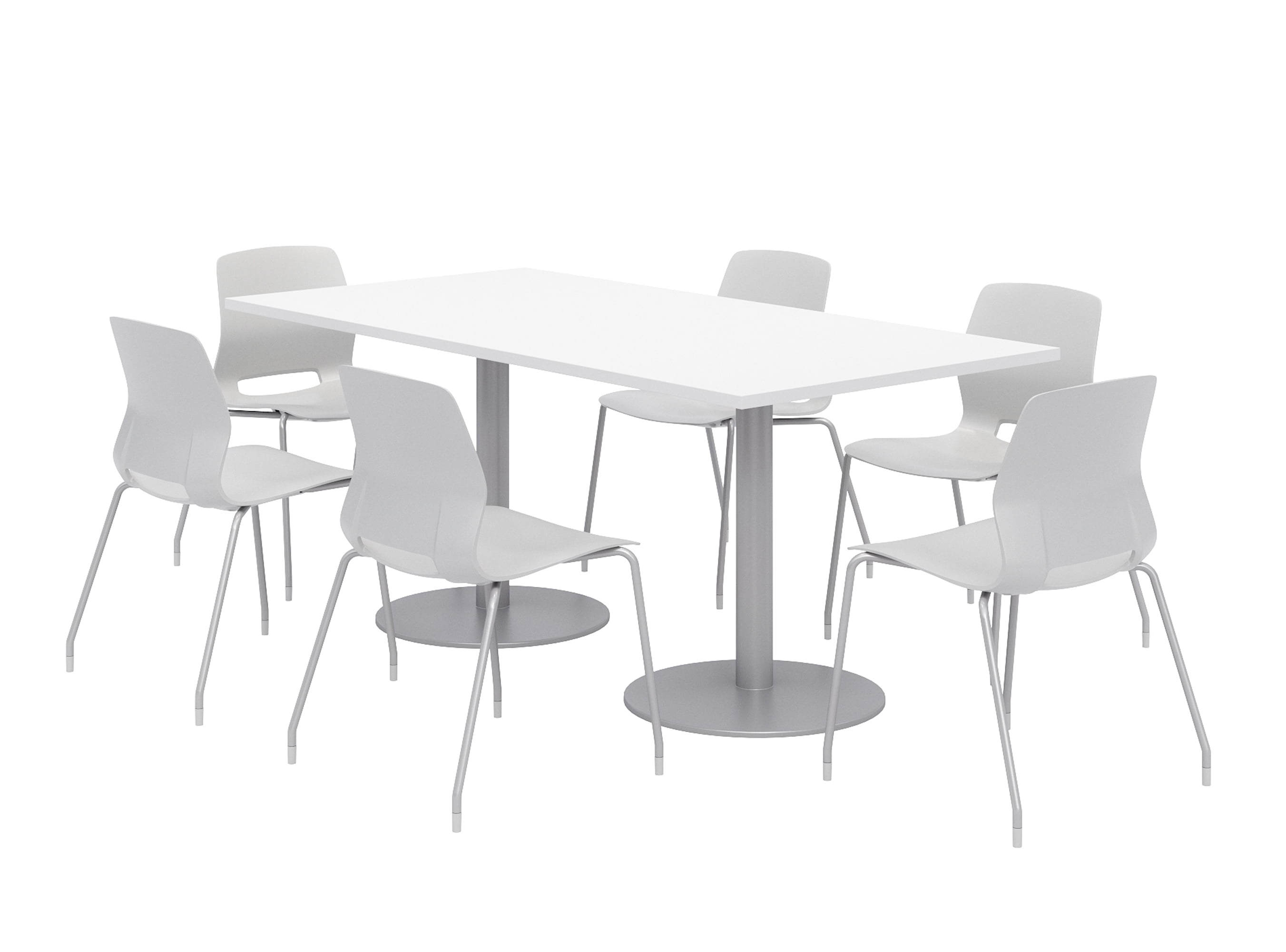 36 x 72" Table - 6 Light Grey Lola Chairs - White Top - Silver Base ...