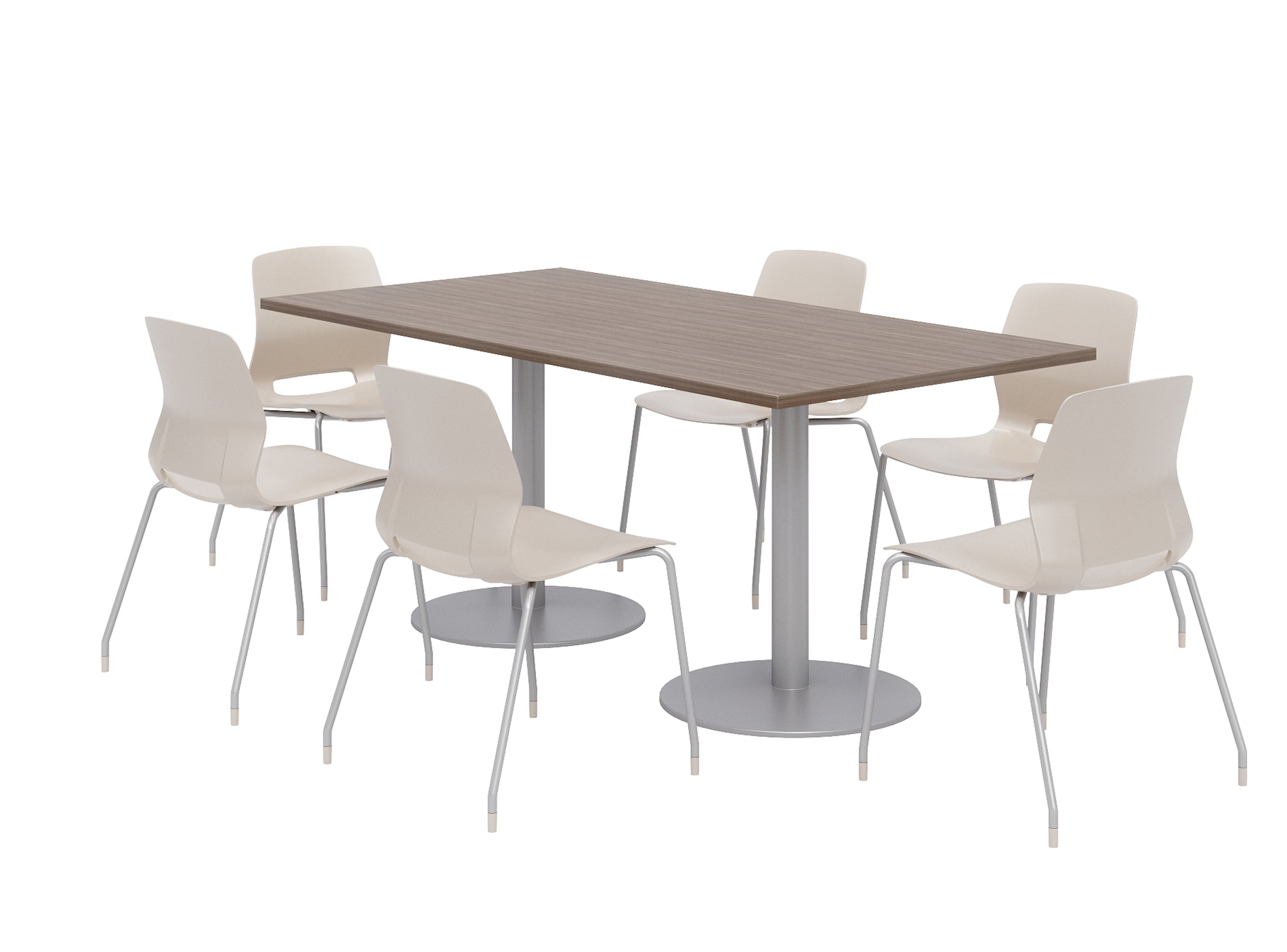 36 x 72" Table - 6 Moonbeam Lola Chairs - Teak Top - Silver Base ...