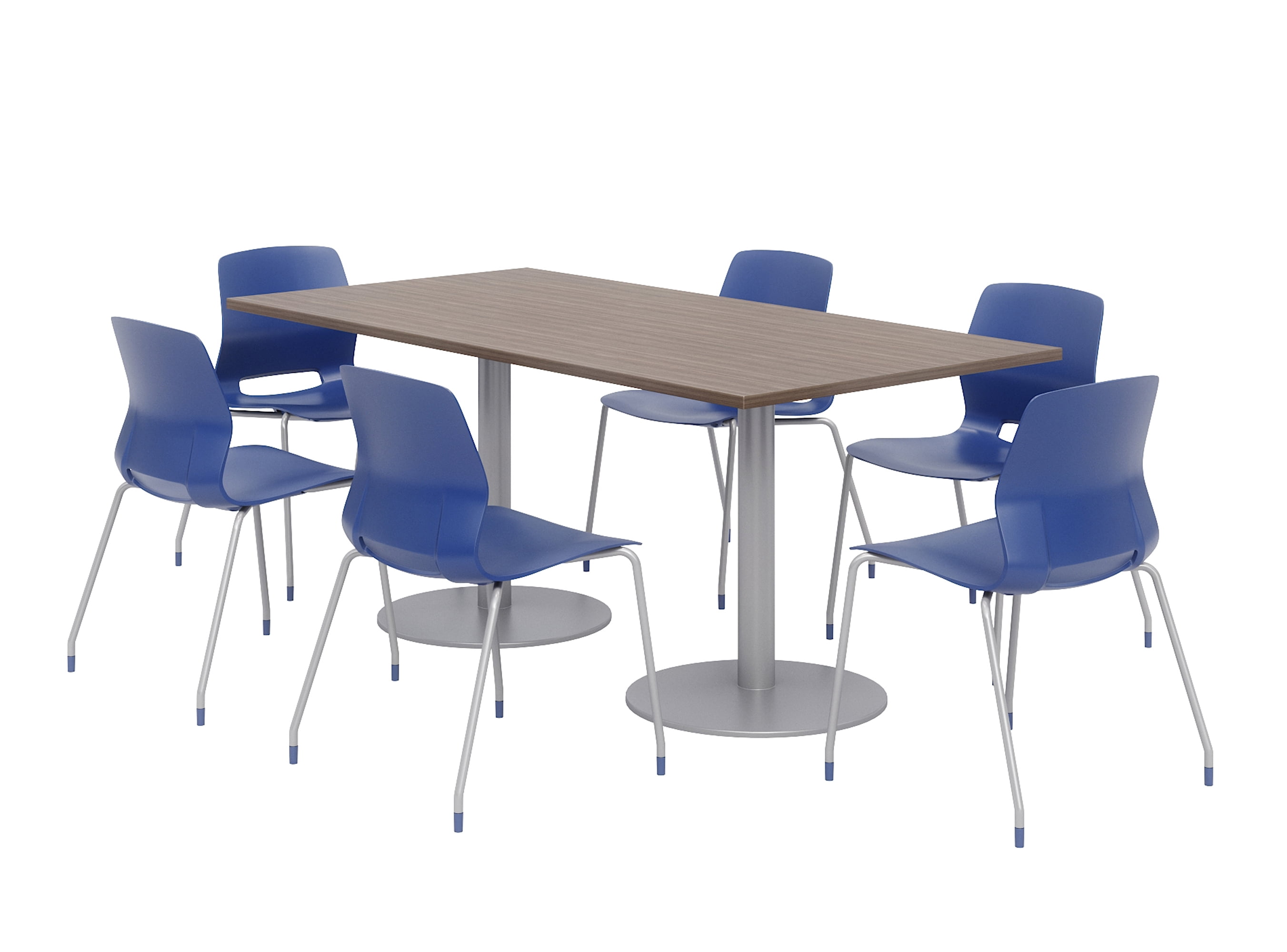 36 x 72" Table - 6 Navy Lola Chairs - Teak Top - Silver Base - Walmart.com