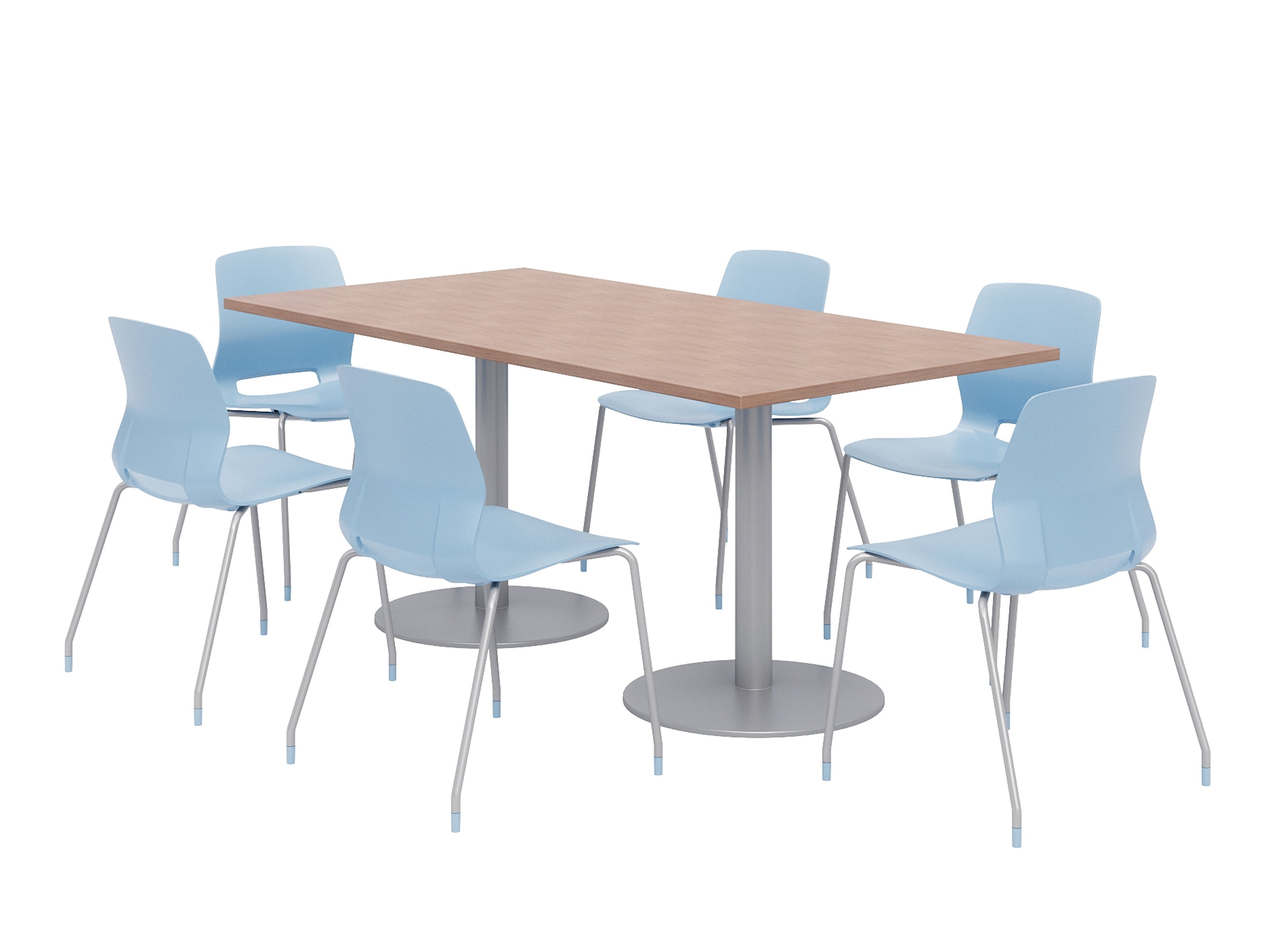 36 x 72" Table - 6 Sky Blue Lola Chairs - Cherry Top - Silver Base ...