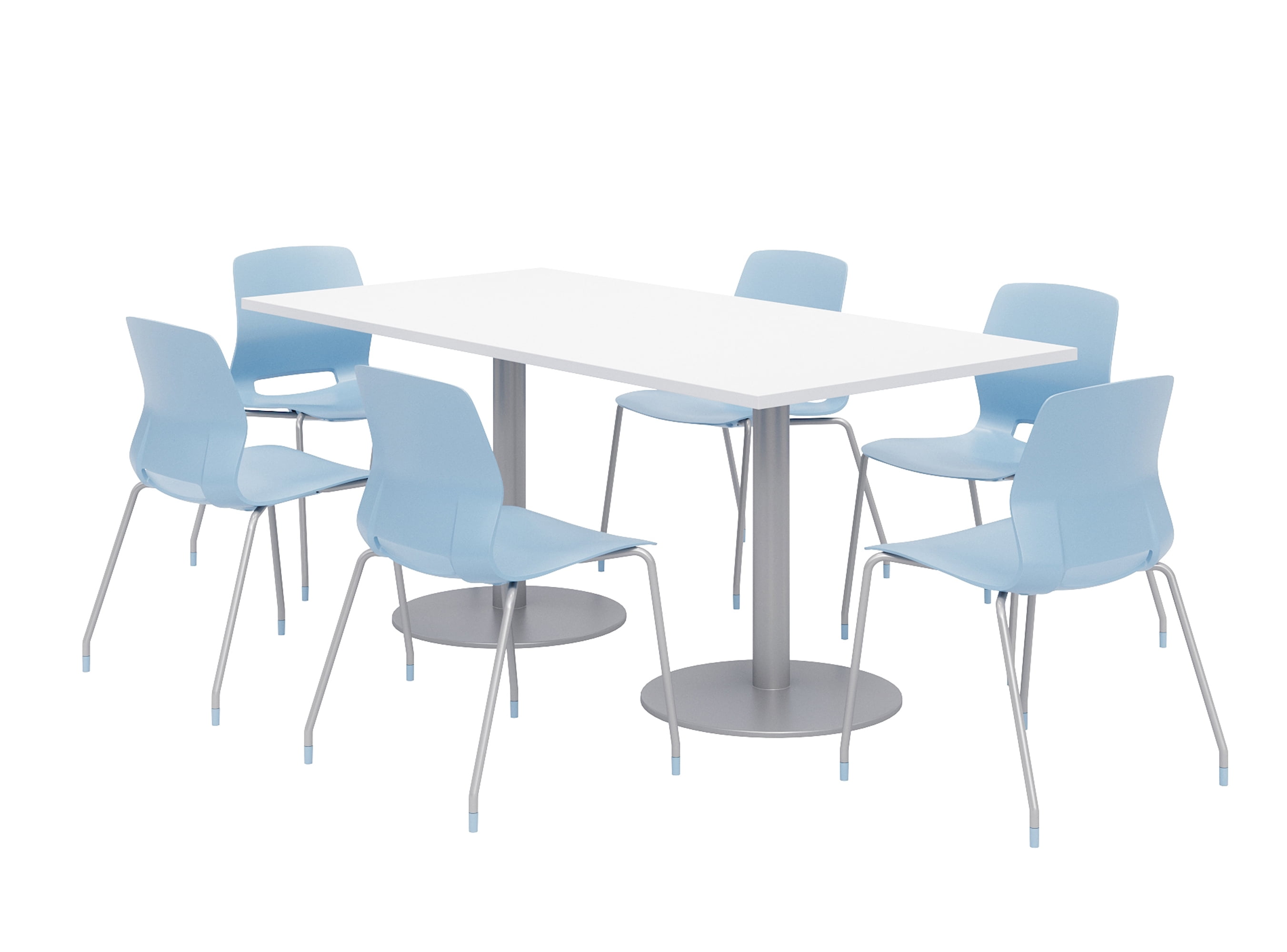 36 x 72" Table - 6 Sky Blue Lola Chairs - White Top - Silver Base ...
