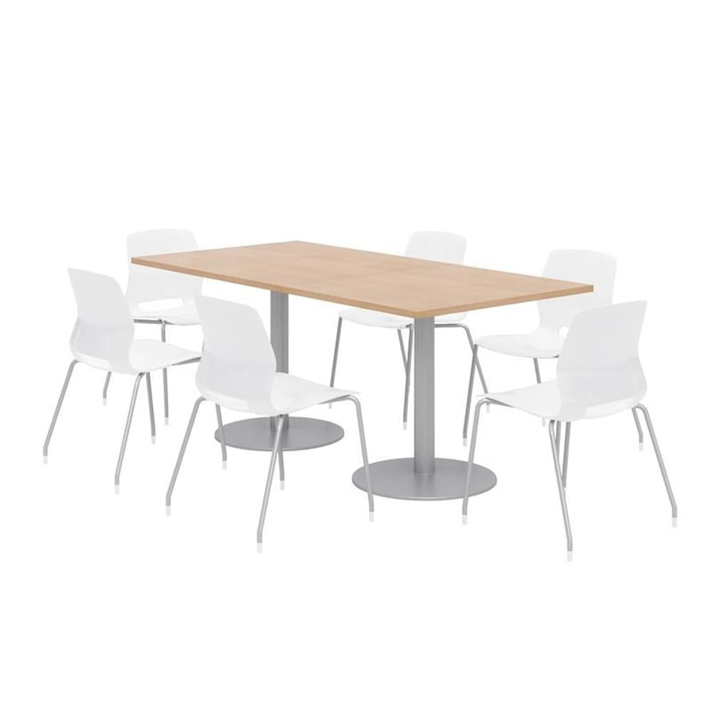 36 x 72" Table - 6 White Lola Chairs - Maple Top - Silver Base ...