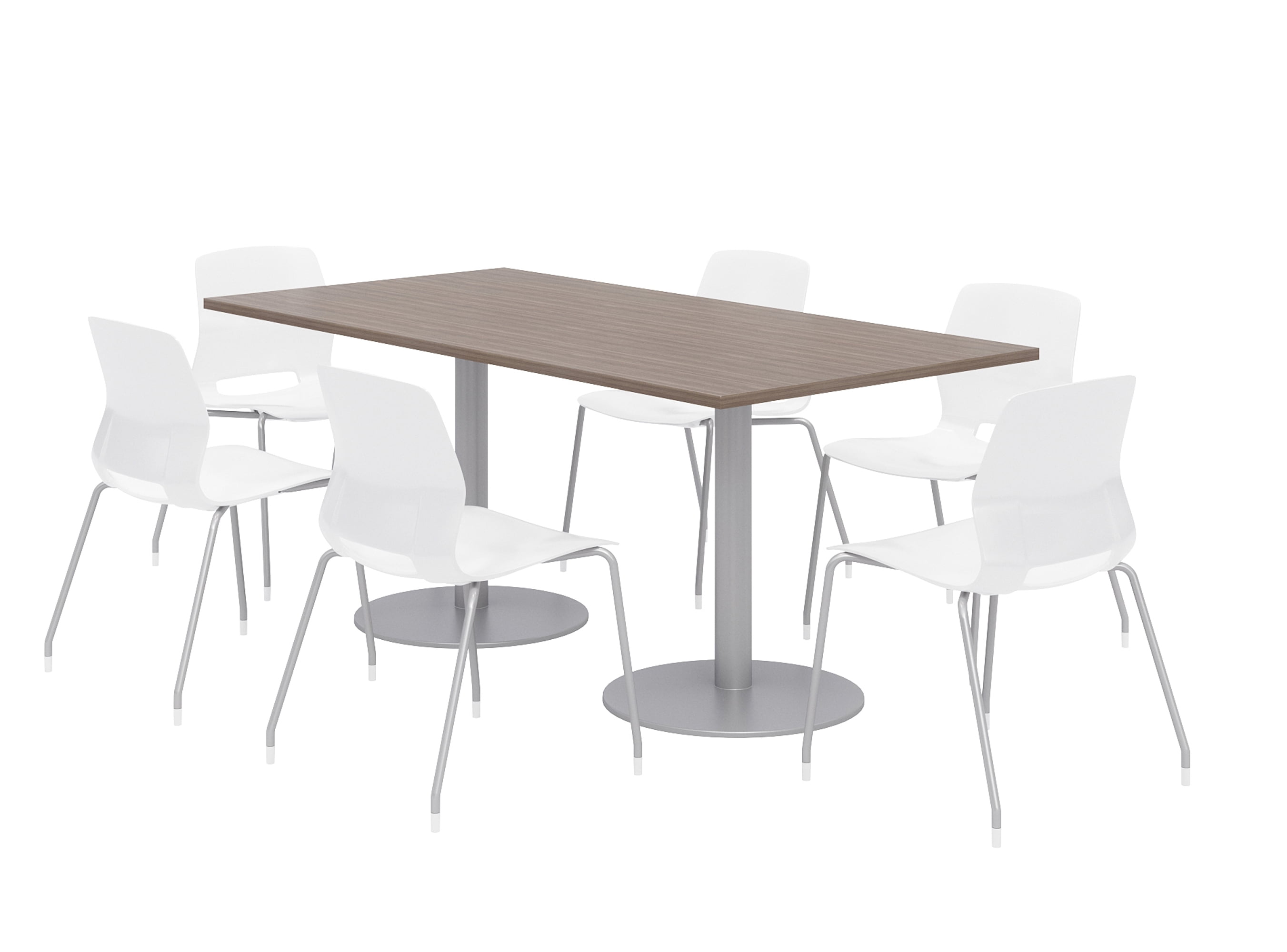 36 x 72" Table - 6 White Lola Chairs - Teak Top - Silver Base - Walmart.com