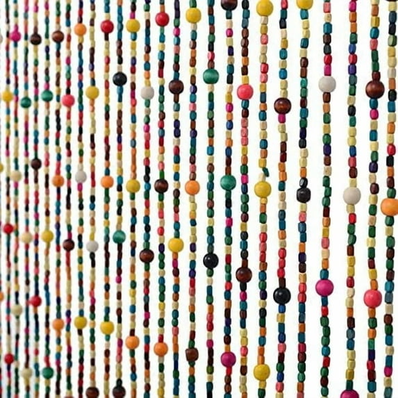 36" x 79" 41 Strands Rainbow Colorful Hippie Wood Beaded Curtain Boho ...