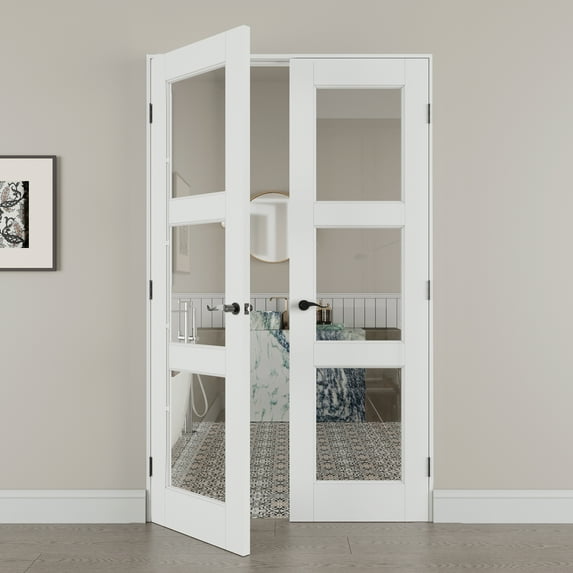 36" x 80" 3 Panel Clear Glass Double Doors with French Door Ready-to ...