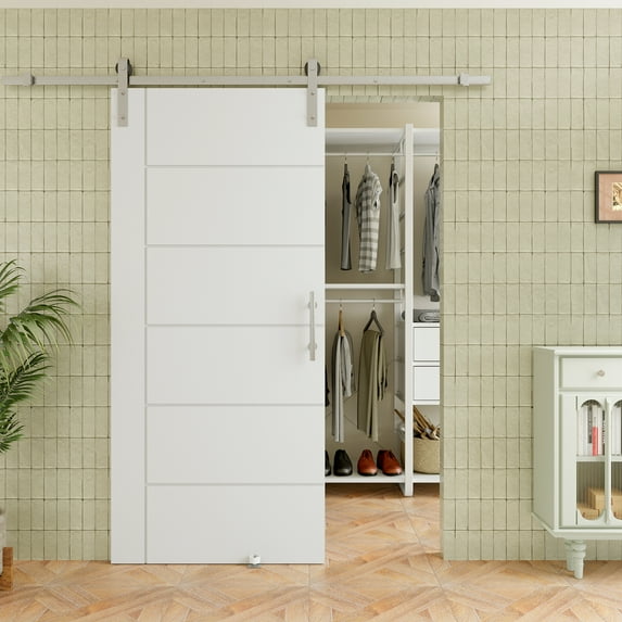 36" x 80" 6-Lite Modern Waterproof White Primed Solid Core Composite ...