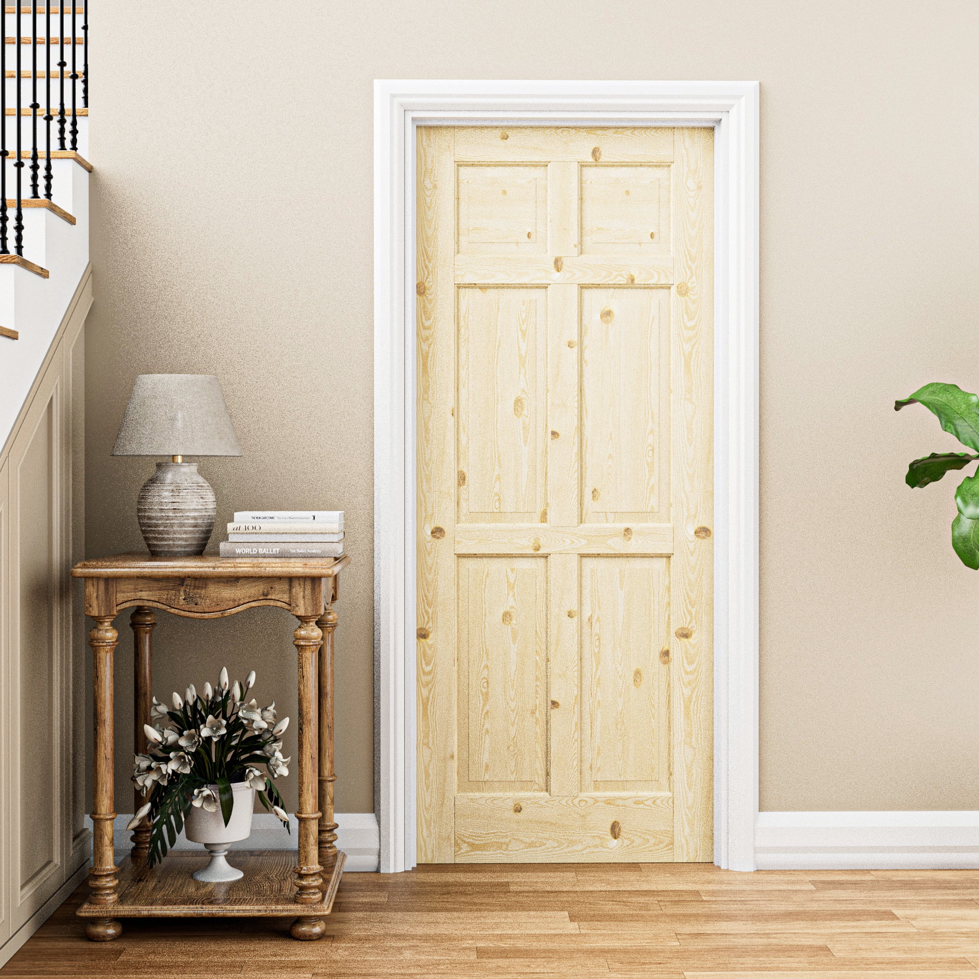 36" x 80" 6 Panel Door Slab Interior Pine Solid Wood Pantry Door With ...