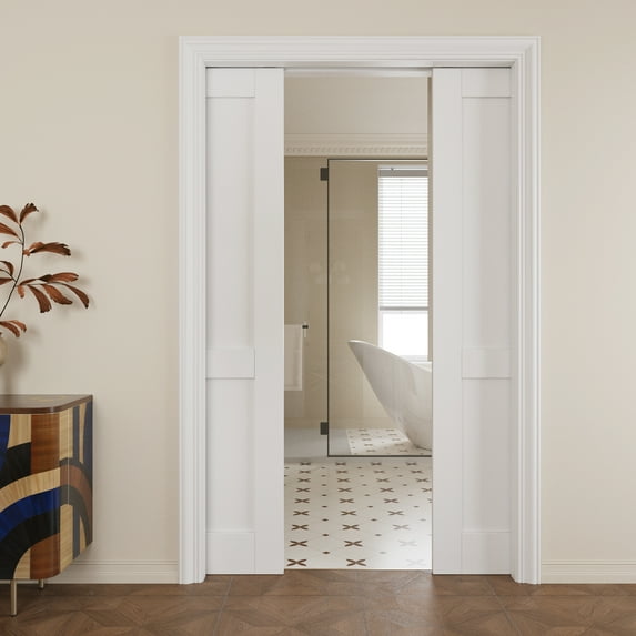 36" x 80" (Double 18") 2 Panel Pocket Doors with Soft Close, Solid Core ...