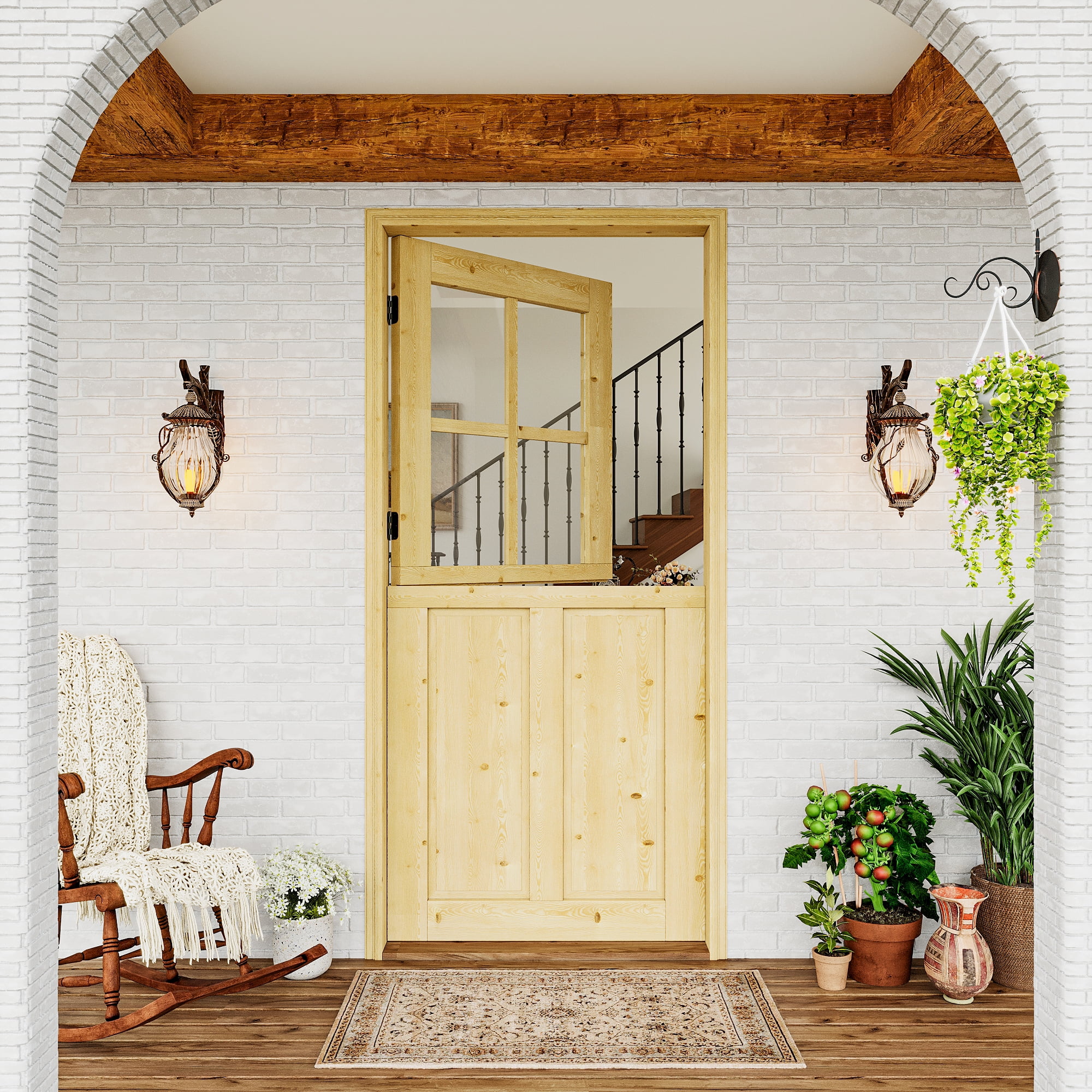 36" x 80" Dutch Door, Pine Solid Wood, 4-Lite Half Clear Glass 2-Panel Door Slab - Walmart.com