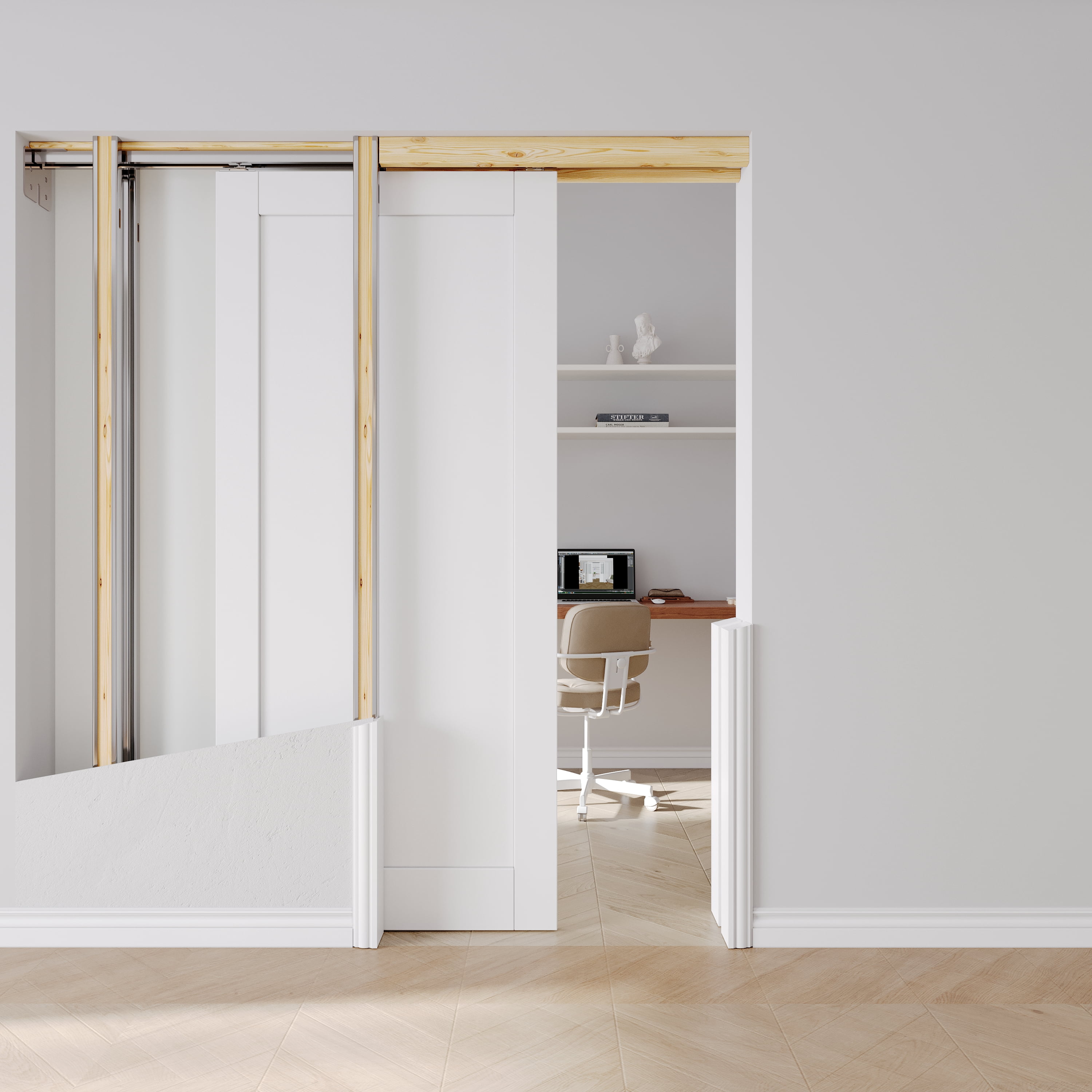 36" x 80" Paneled Manufactured Wood Sliding Closet Pocket Doors with ...