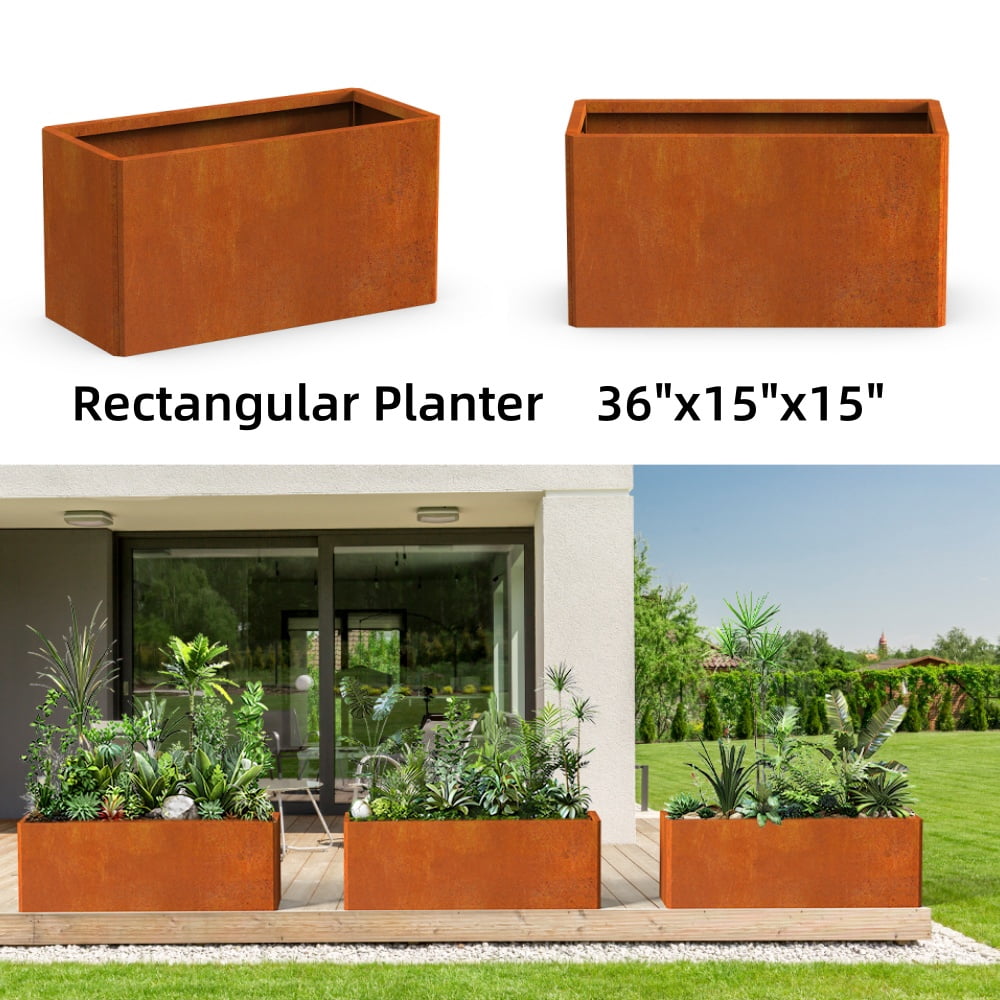 36"x15"x15" Planter Box for Outdoor Plants Corten Steel Drainage Hole ...