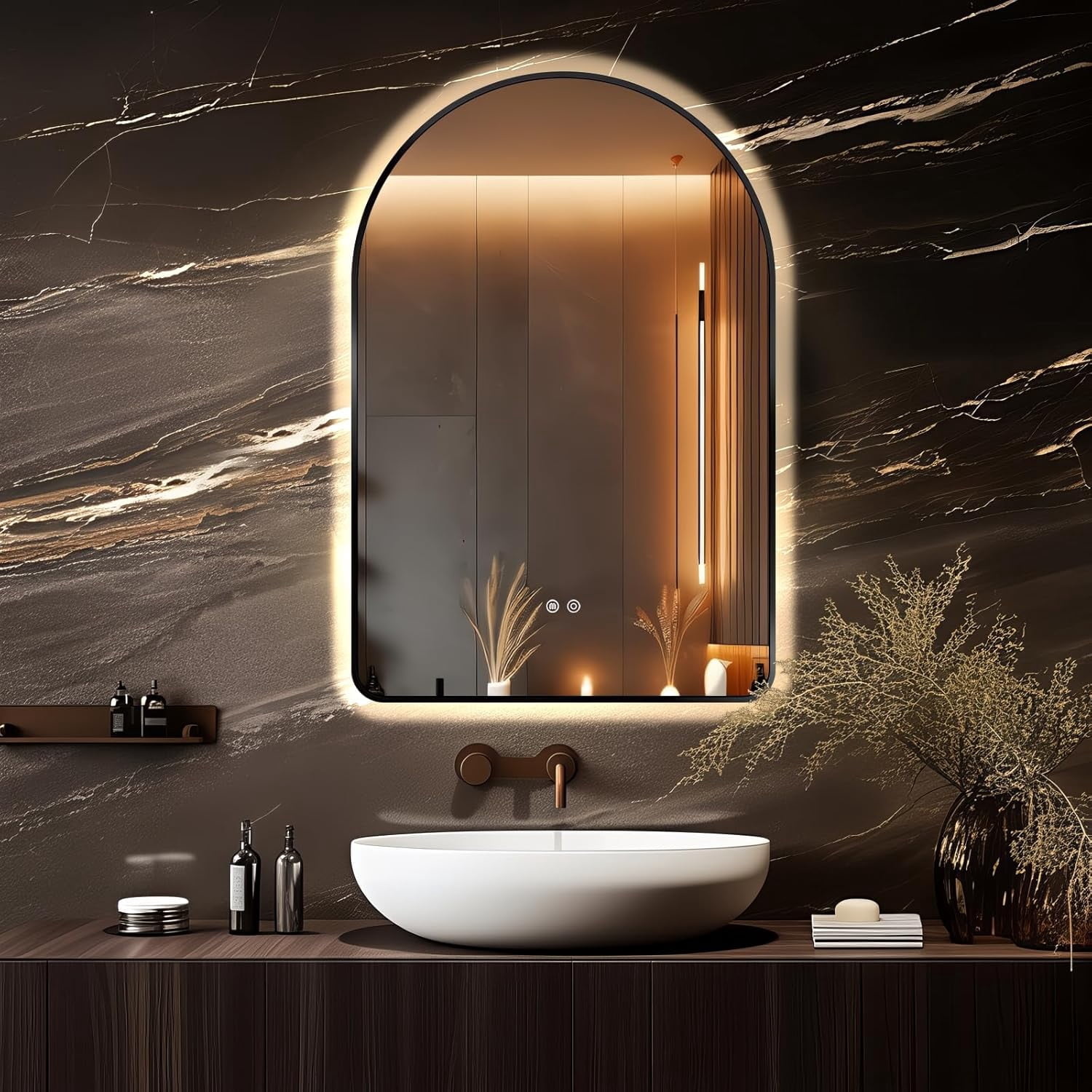 36"x24" Arched LED Bathroom Mirror, Wall Mounted Backlit Mirror with ...