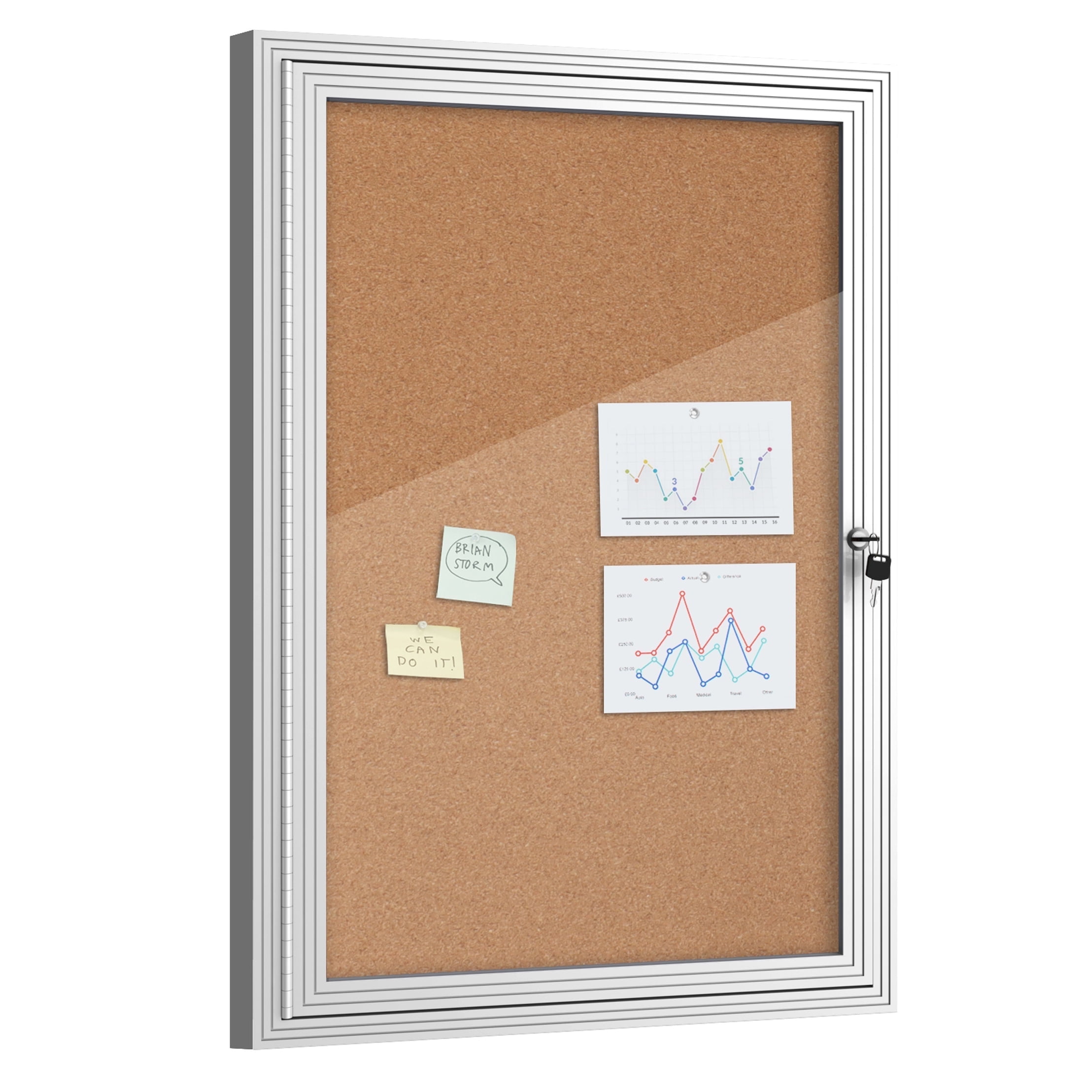 36"x24" Enclosed Bulletin Board, Outdoor Lockable Weather-Resistant Aluminum Cork Noticeboard ...