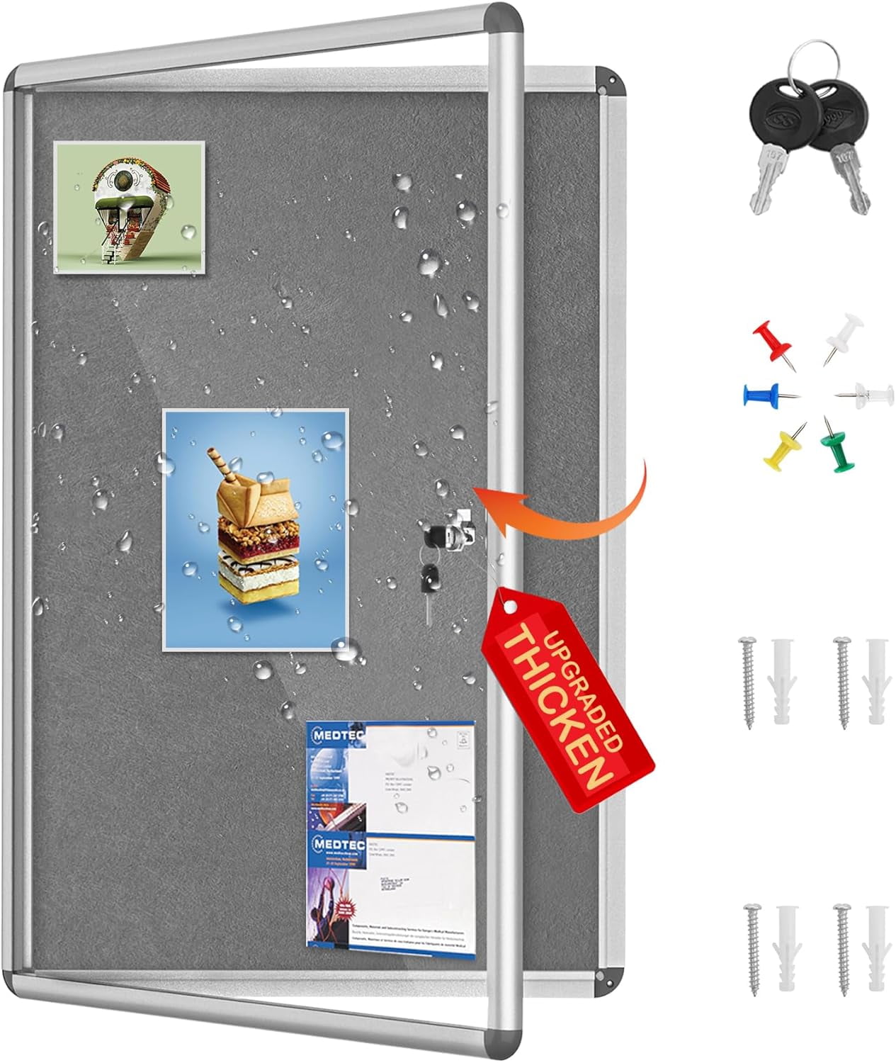 36"x24" Enclosed Bulletin Board Tamper-Proof Dispaly Case, Aluminium ...